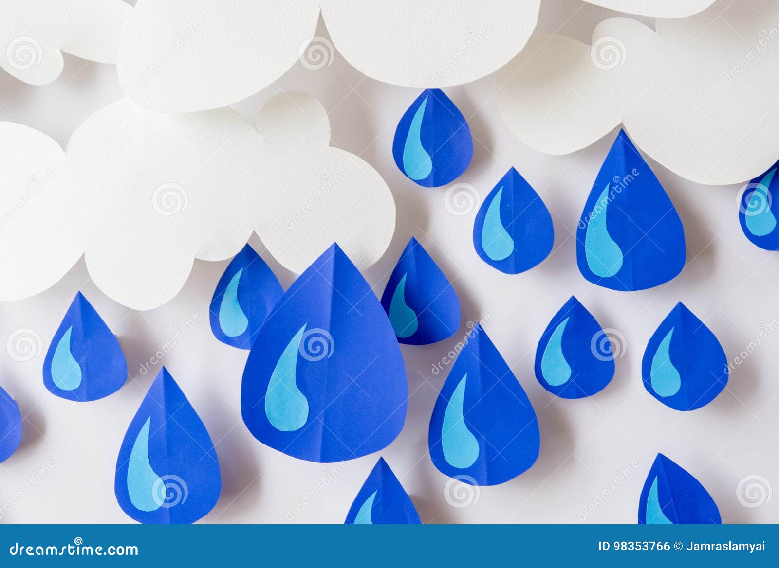 Cloud and Water Droplets Made of Paper on a White Background. Stock ...