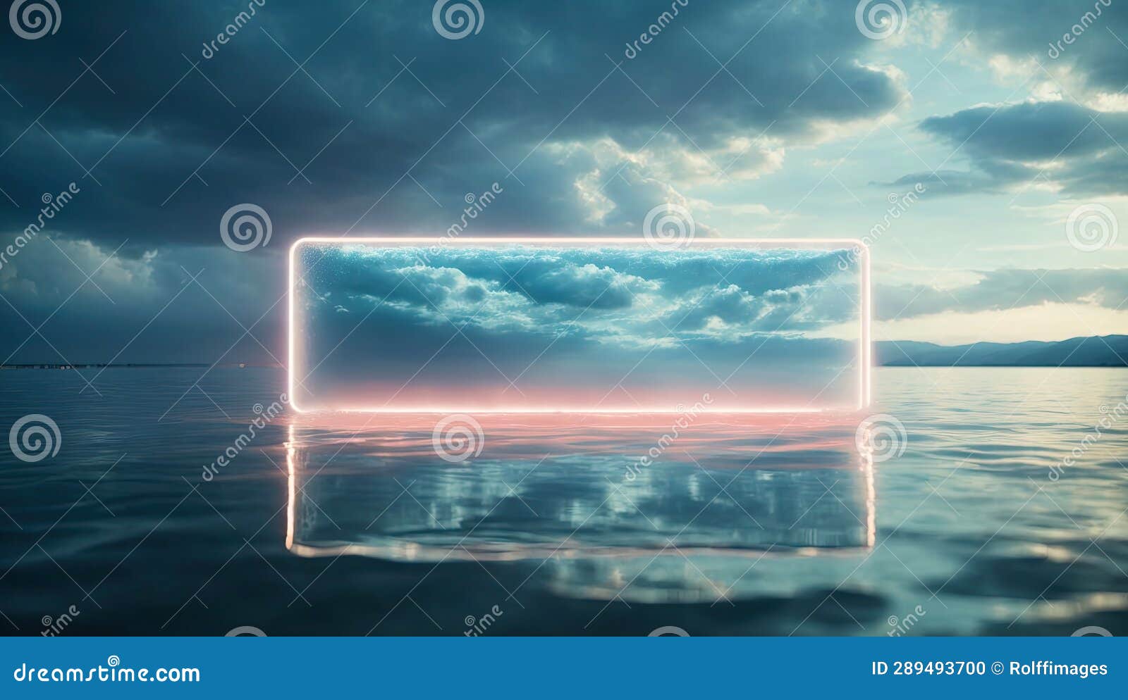 Cloud and Water Surface with a Rectangular White Neon Stock ...
