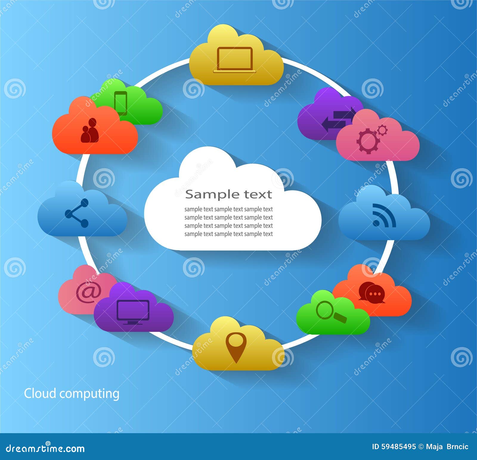 Cloud White Computing in Circle with Blue Background Technology and ...
