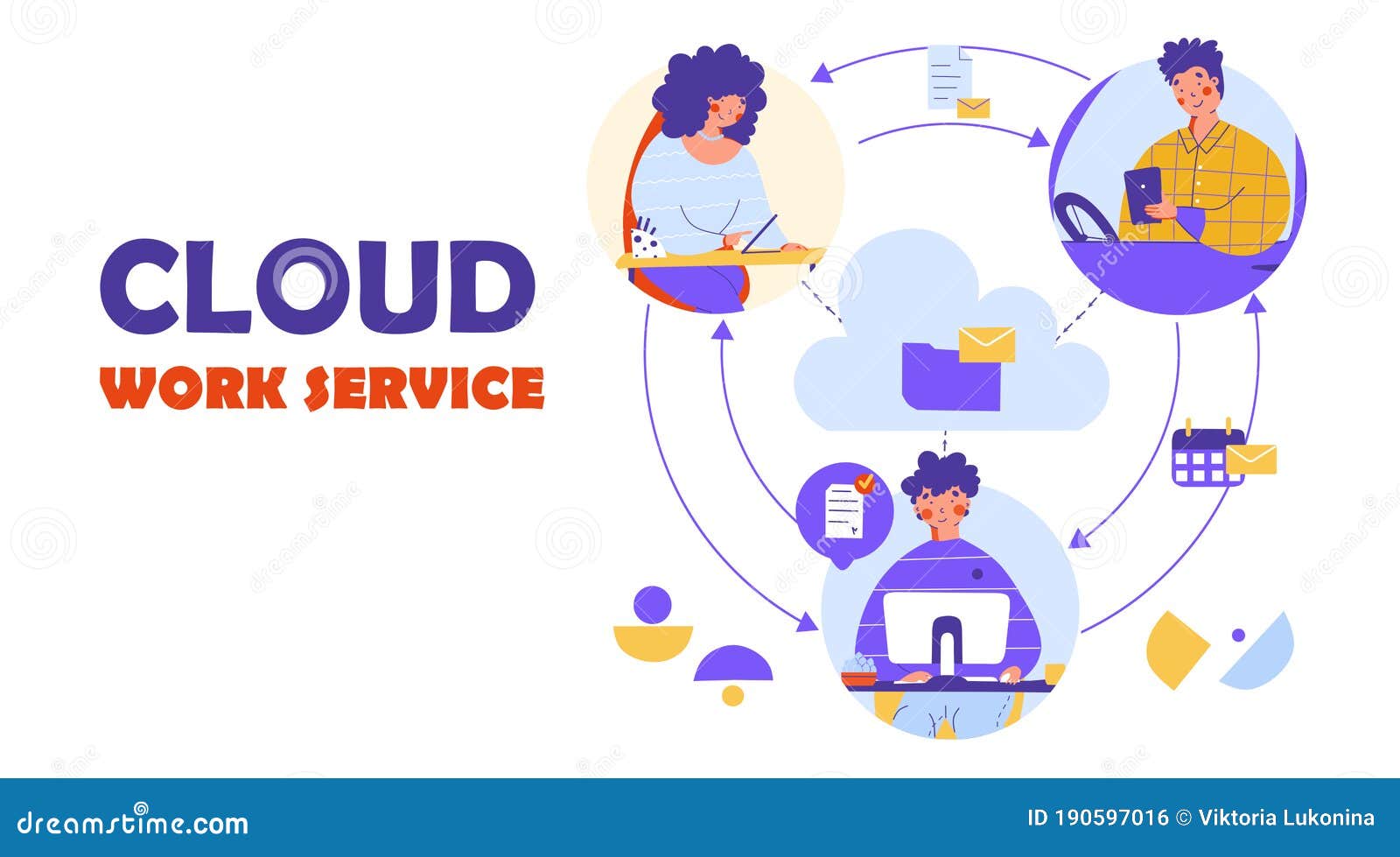 Cloud Work Service Flat Vector Landing Page Template. Remote Work ...