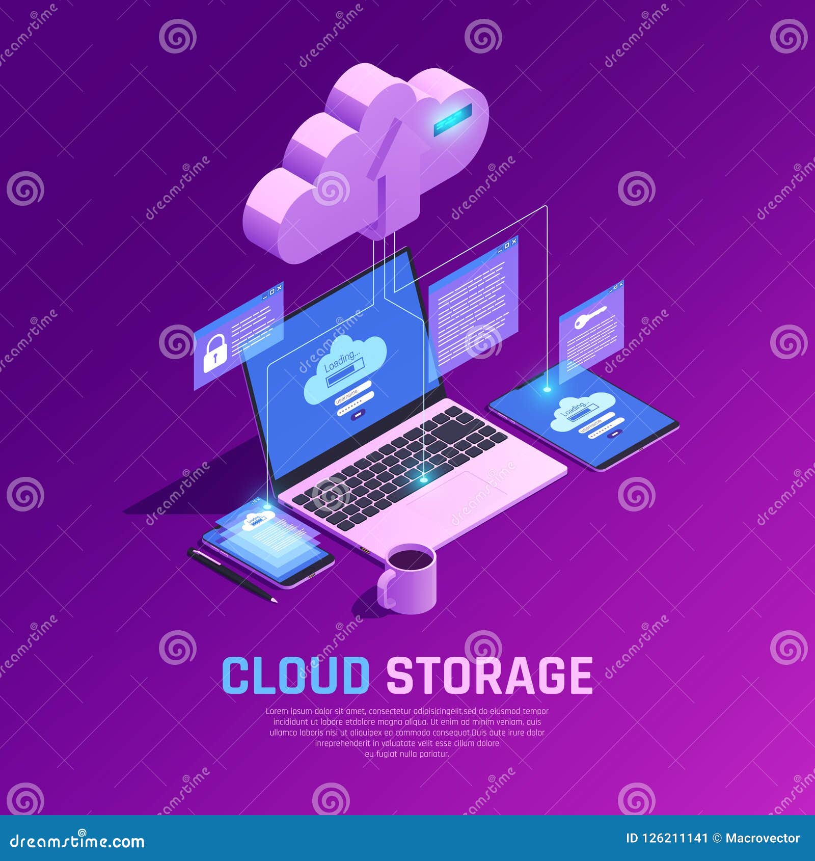 Cloud Workspace Isometric Background Stock Vector - Illustration of ...