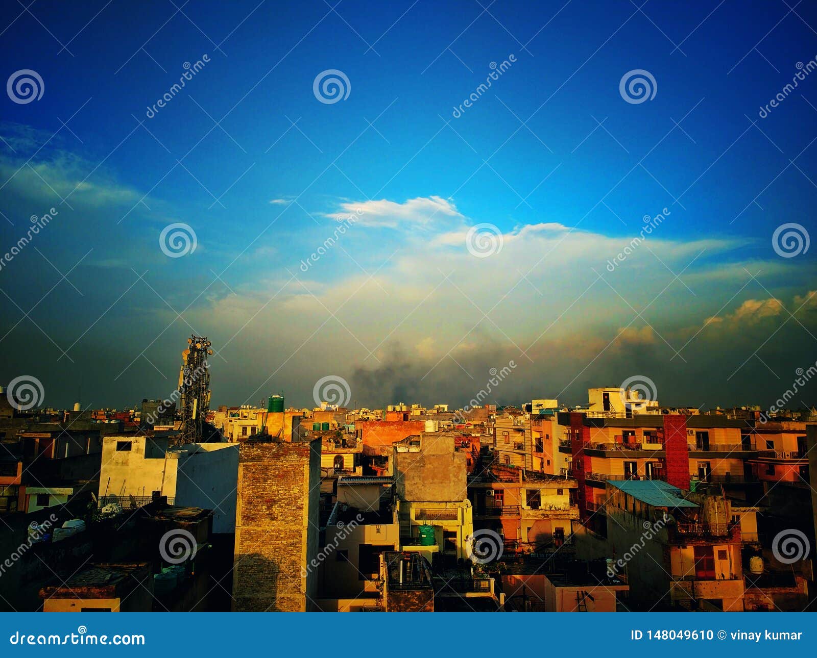 Clouded Blue Sky Over a City Stock Photo - Image of city, blue: 148049610