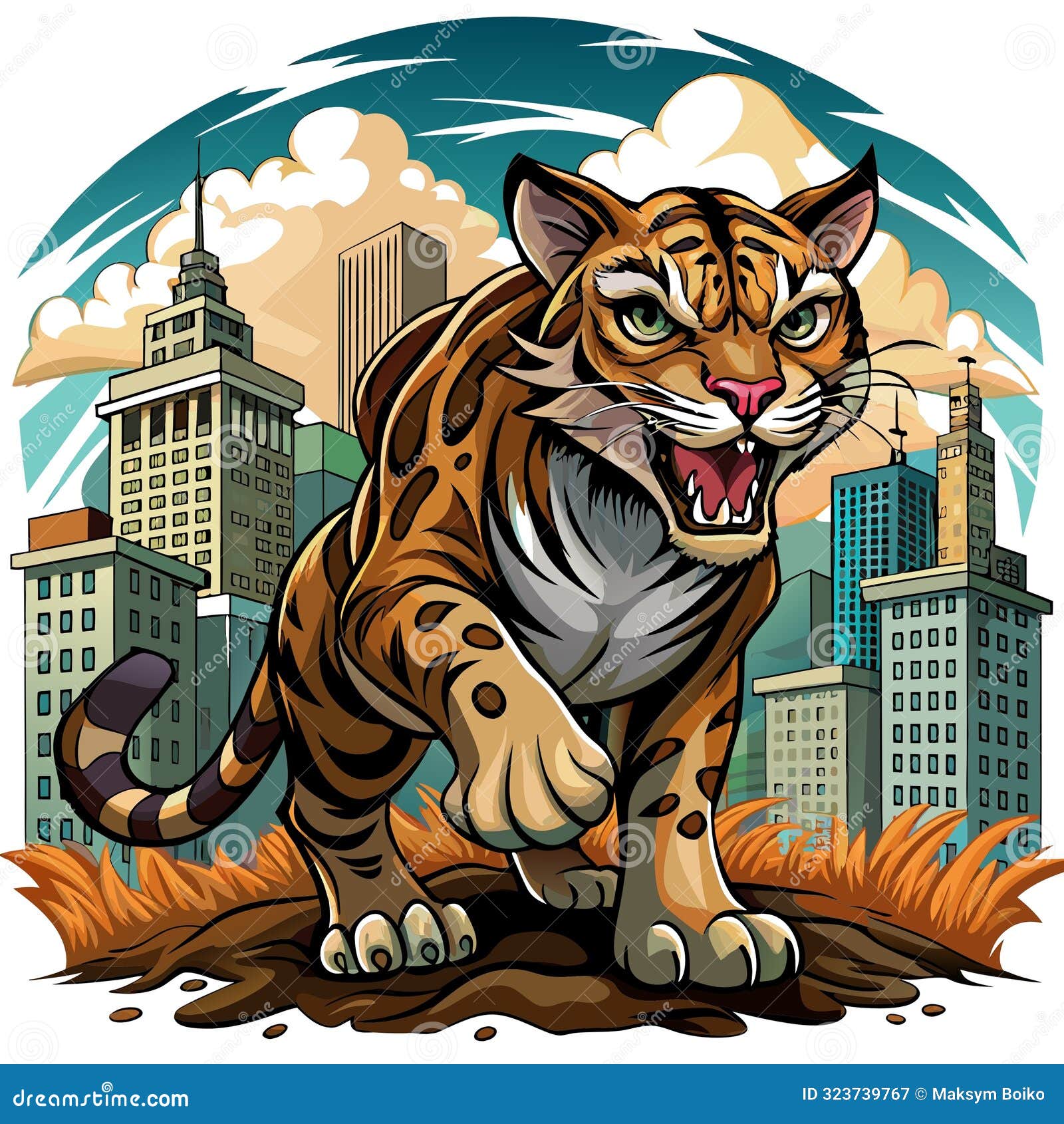 Clouded Leopard Brave Walks Farm Vector Stock Vector - Illustration of ...