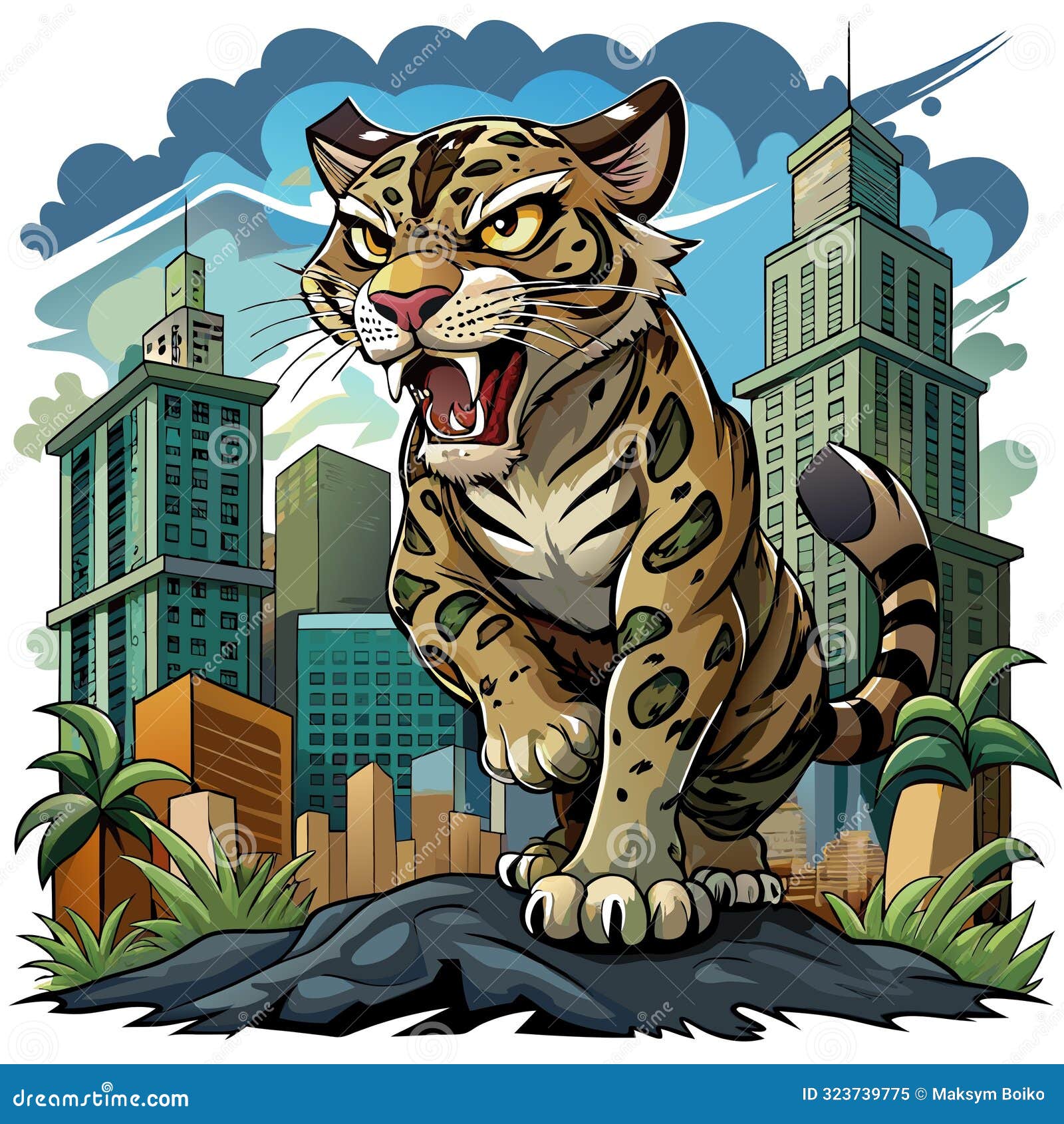 Clouded Leopard Brisk Angry City Vector Stock Vector - Illustration of ...