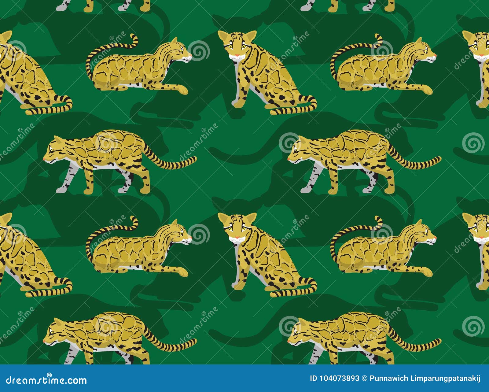 Clouded Leopard Cartoon Seamless Wallpaper Stock Vector - Illustration ...