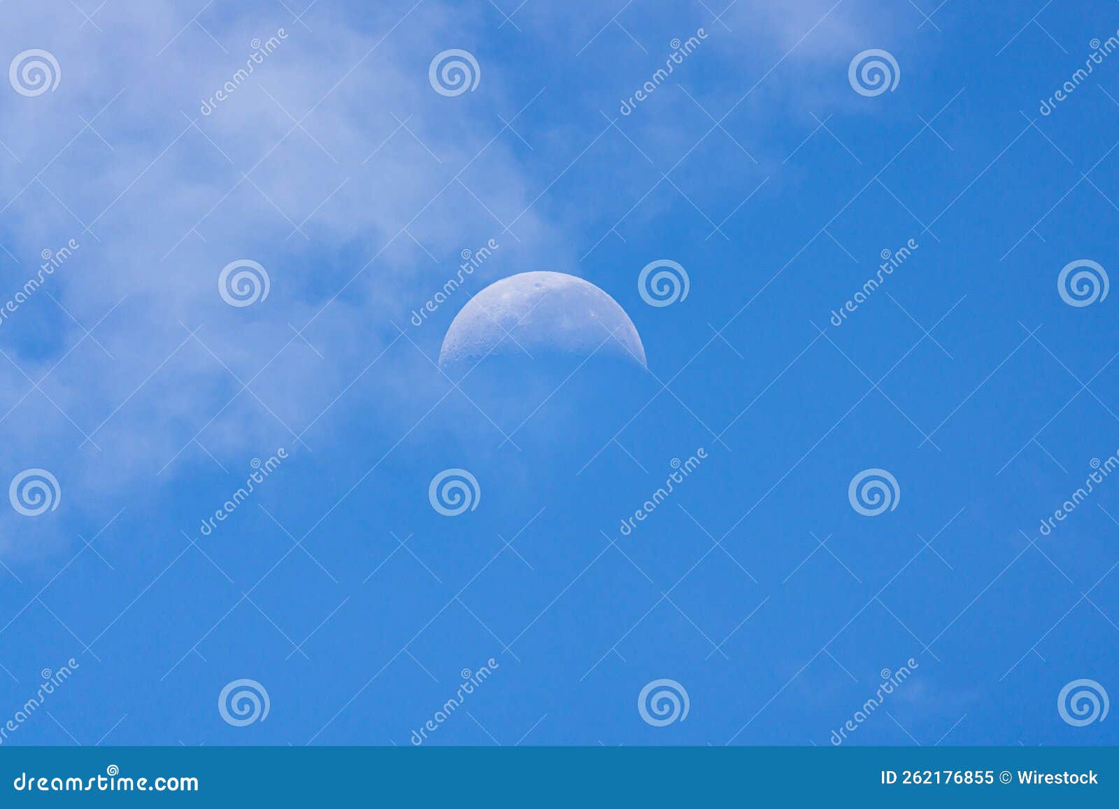 Almost Cloudless Blue Morning-time Sky with a White Crescent of the ...