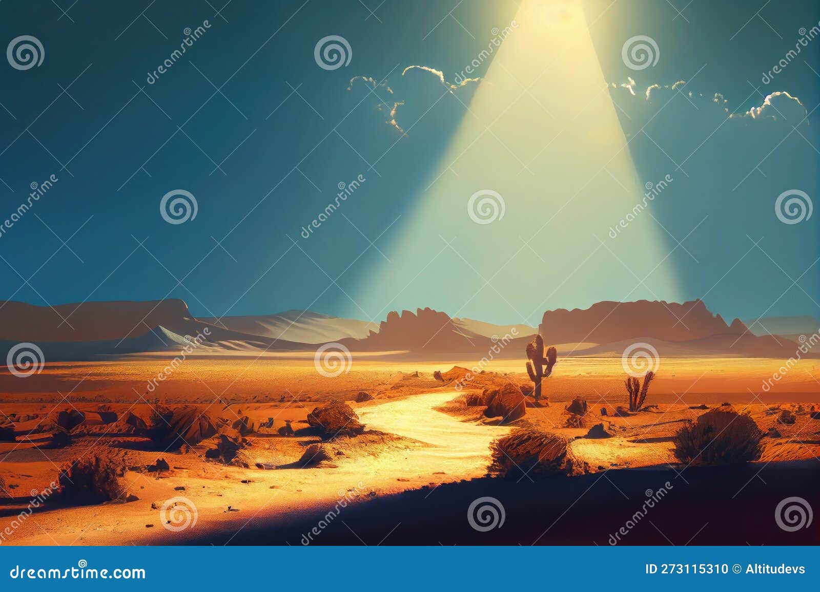 Cloudless Sky with Sun Shining Down on Desert Landscape, Creating ...