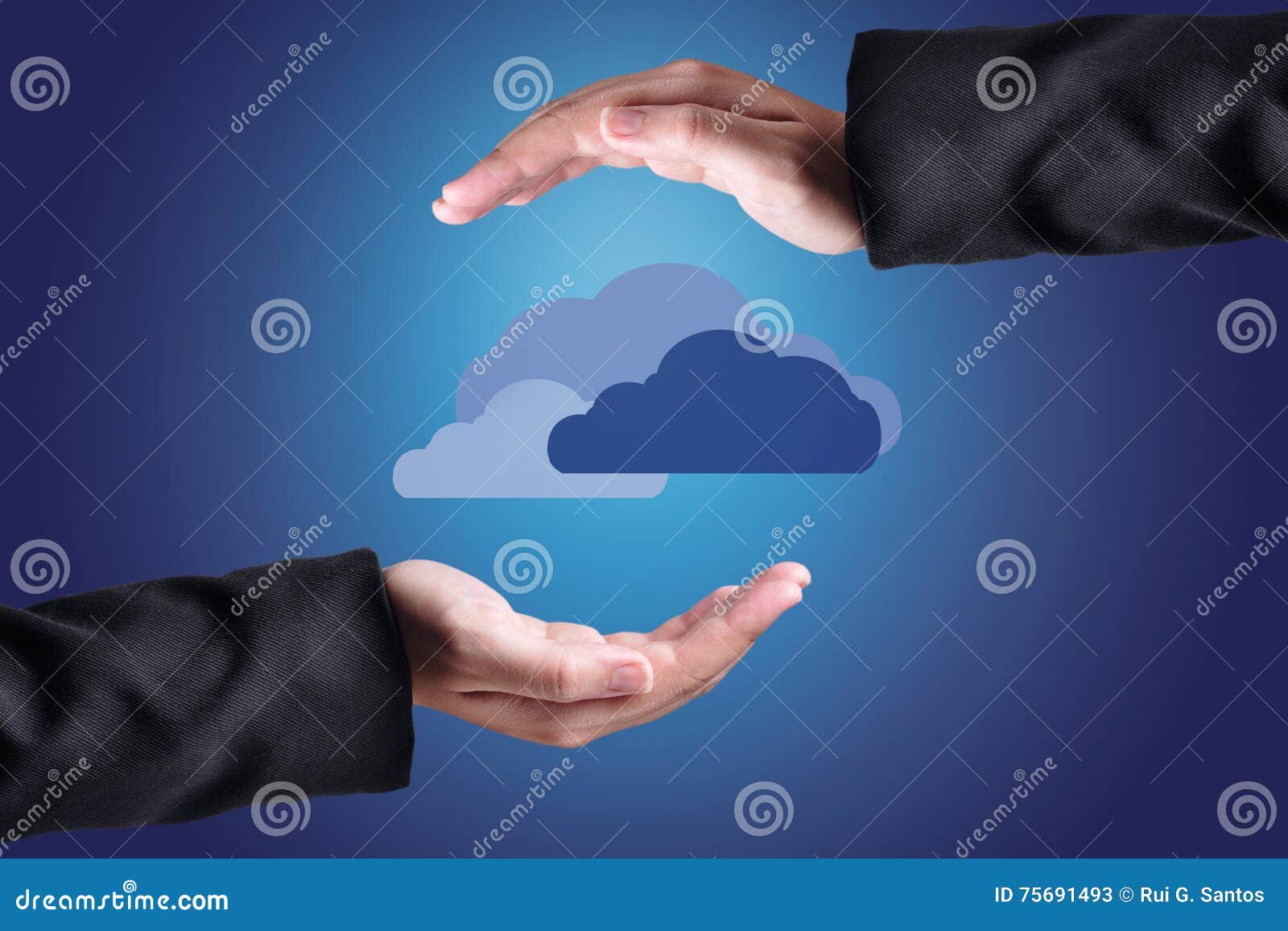 Clouds Above Hands. Cloud Computing Concept. Stock Image - Image of ...