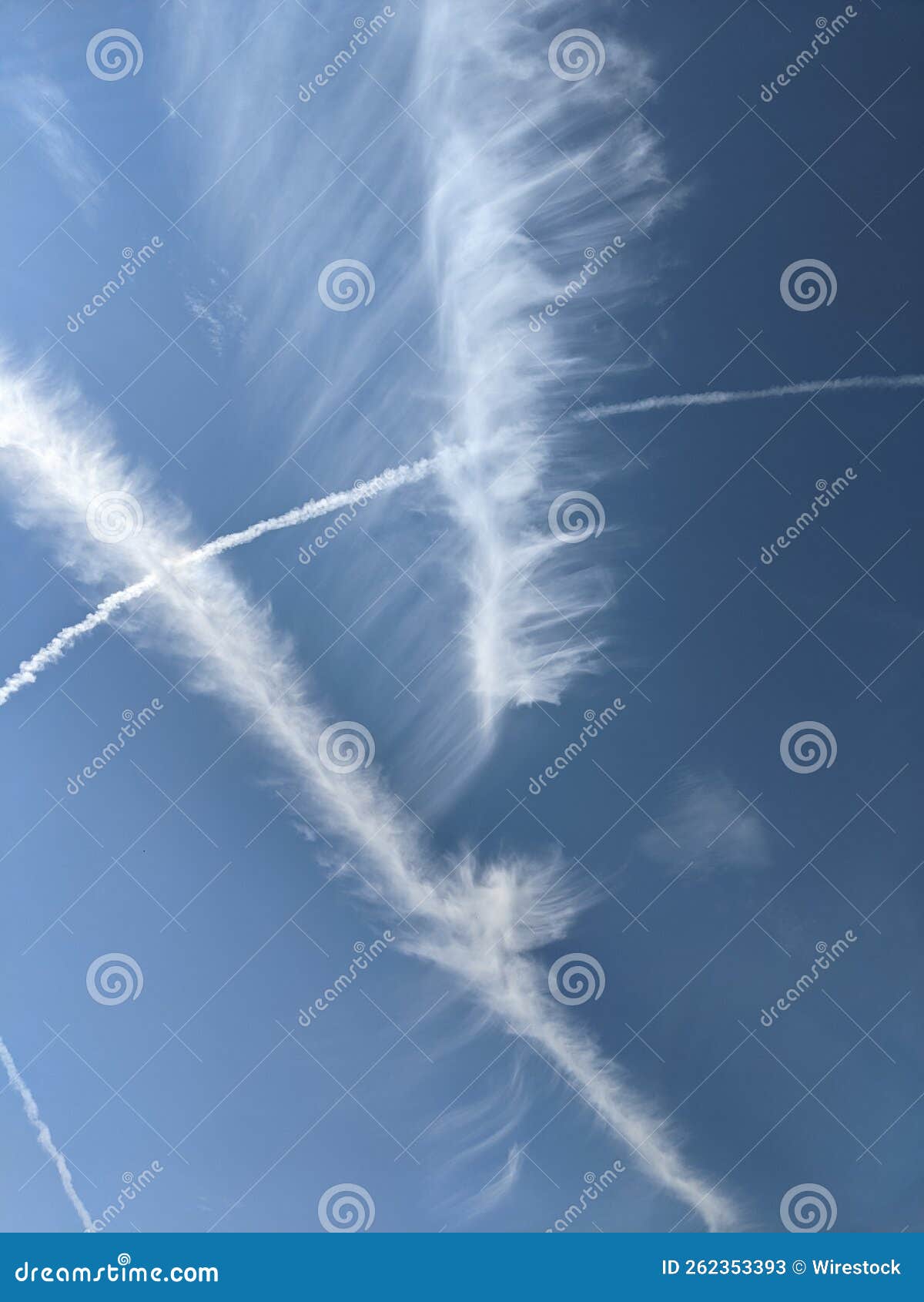 Clouds and Airplane Trails in the Sky Stock Image - Image of airplane ...