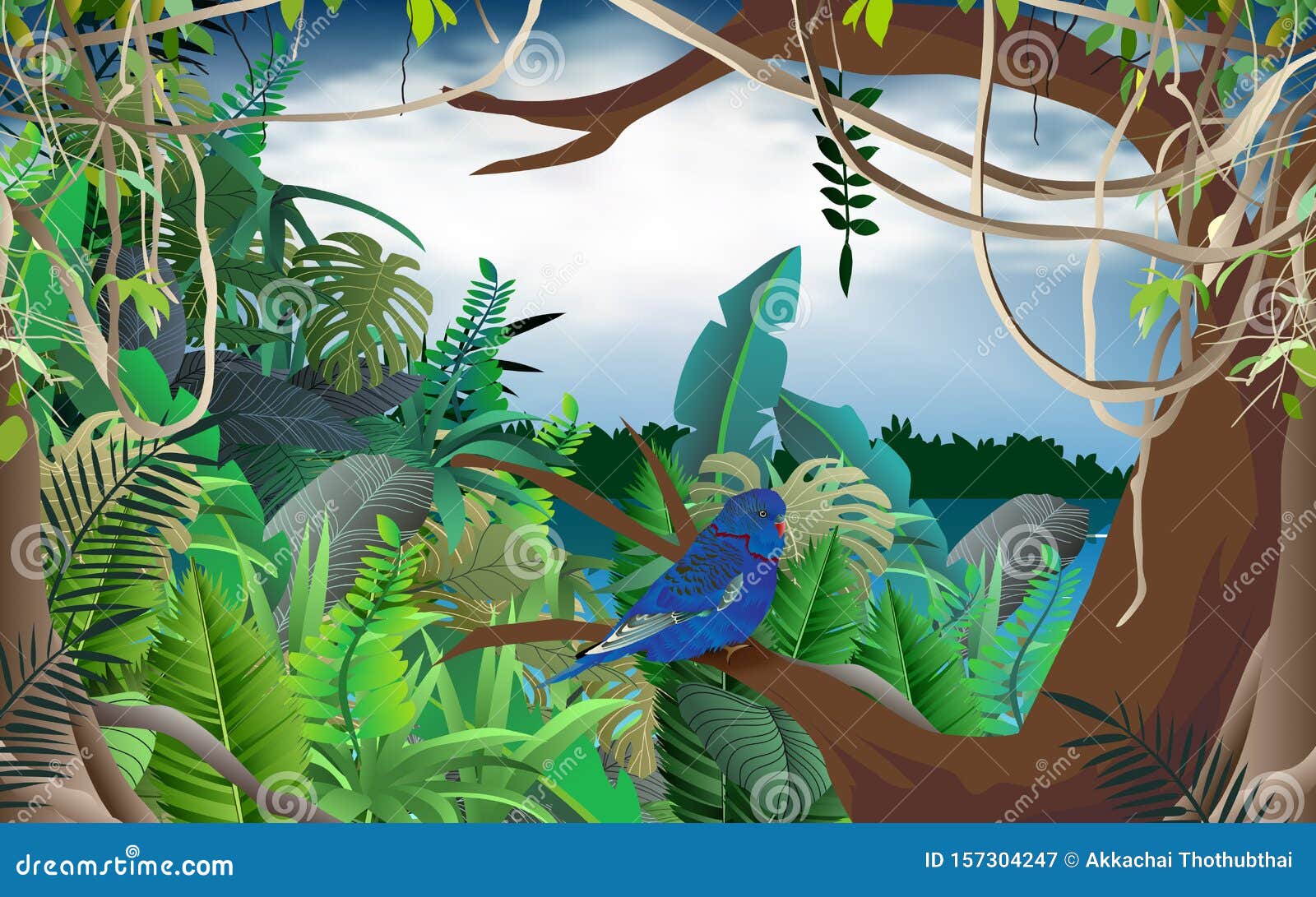 Clouds on the blue sky stock vector. Illustration of parrots - 157304247