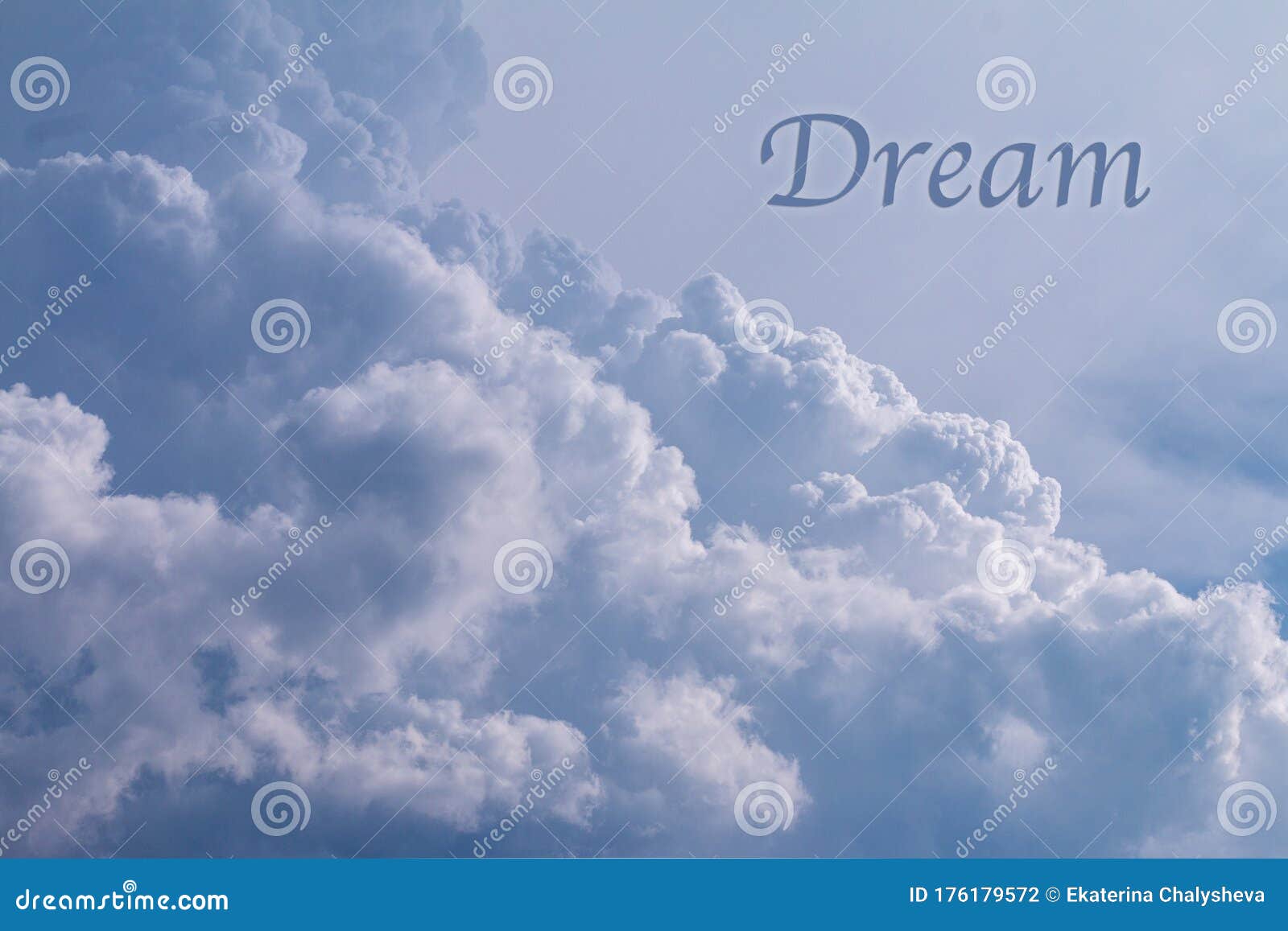 Clouds in the Blue Sky with Dream Text, Postcard Design Template Stock ...