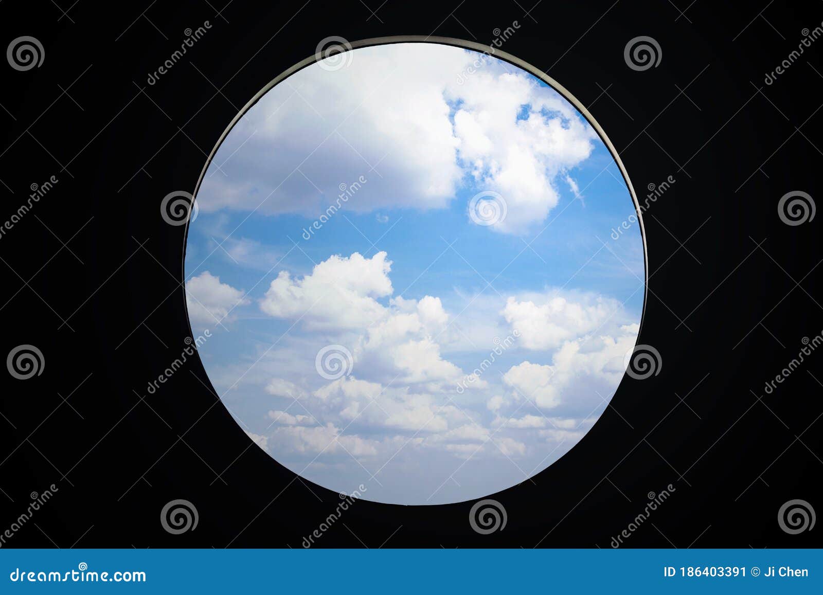 Clouds in Blue Sky Outside Round Plane Window Stock Image - Image of ...