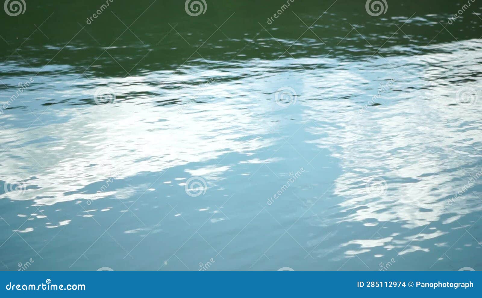 Clouds in Blue Sky Reflect on Lake, Movement of Wave on Water Surface ...