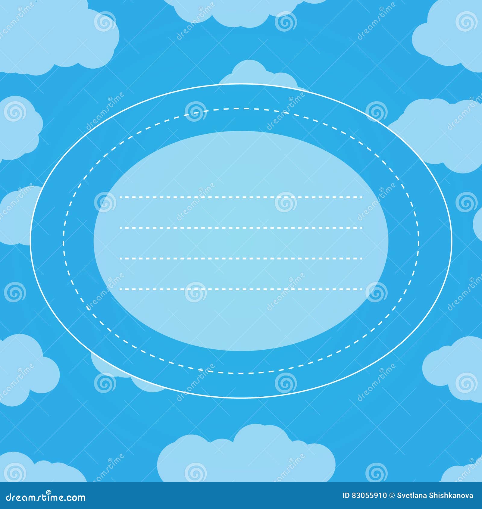 Clouds in Blue Sky. Round Frame for Text. Light Blue Background Stock ...