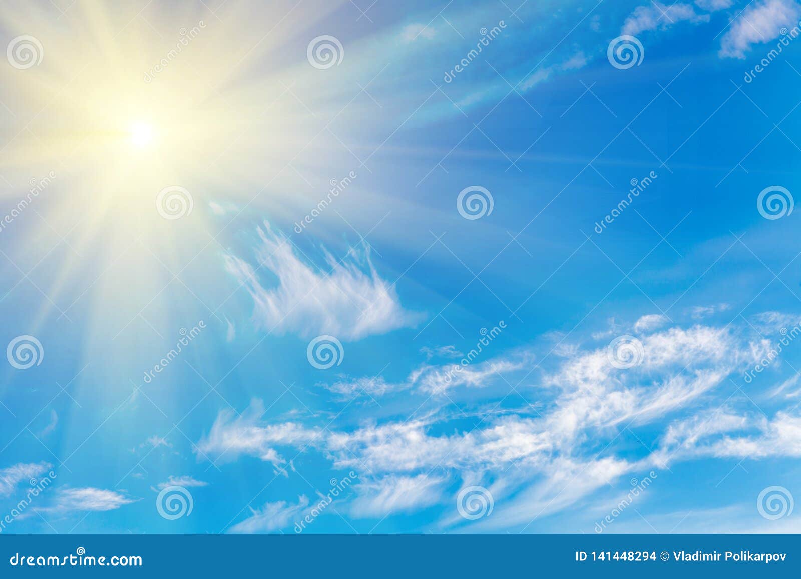 Clouds in the Blue Sky with Sun Rays Stock Photo - Image of sunny, view ...
