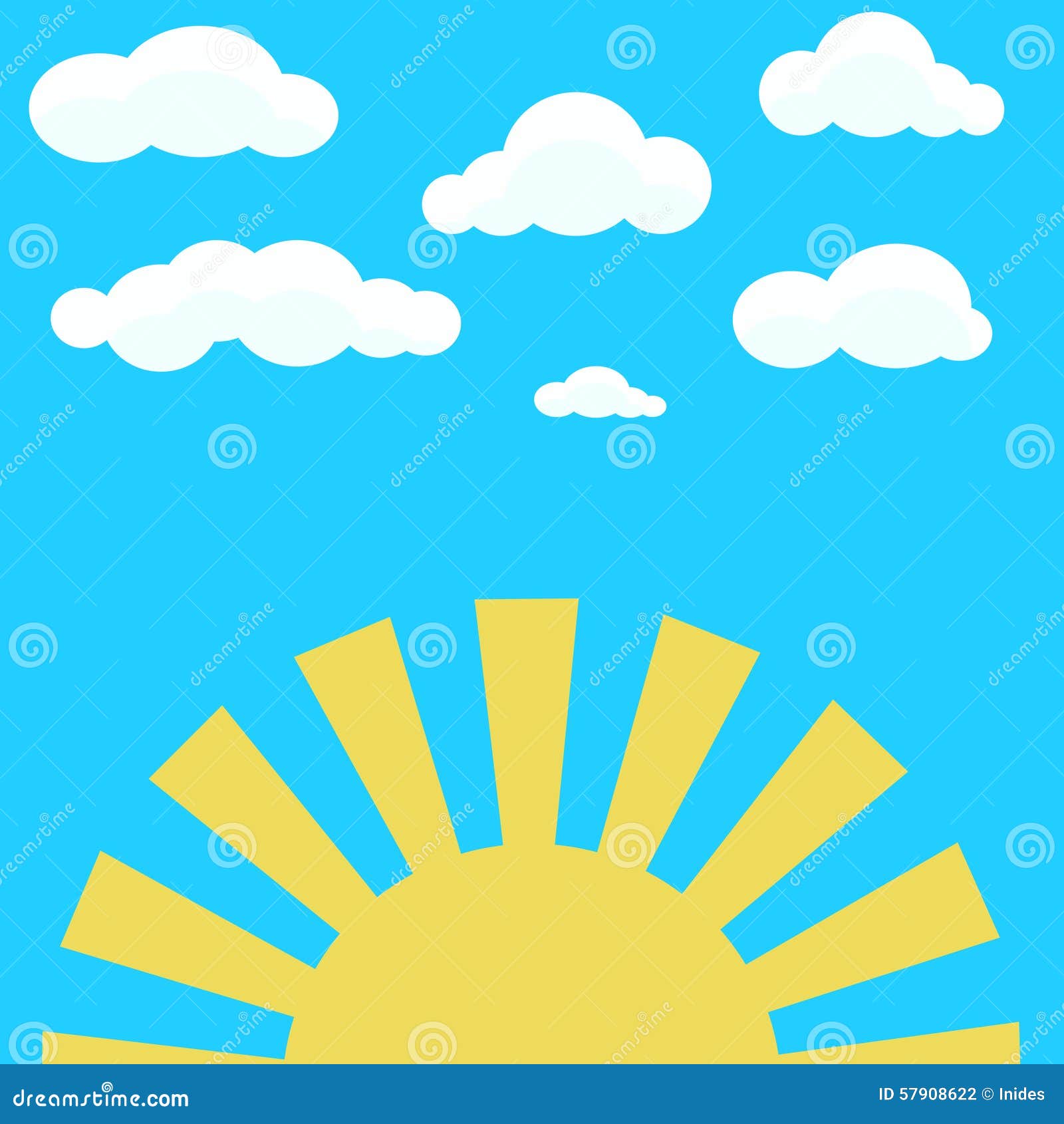 Clouds on Blue Sky and Yellow Rising Sun Stock Vector - Illustration of ...