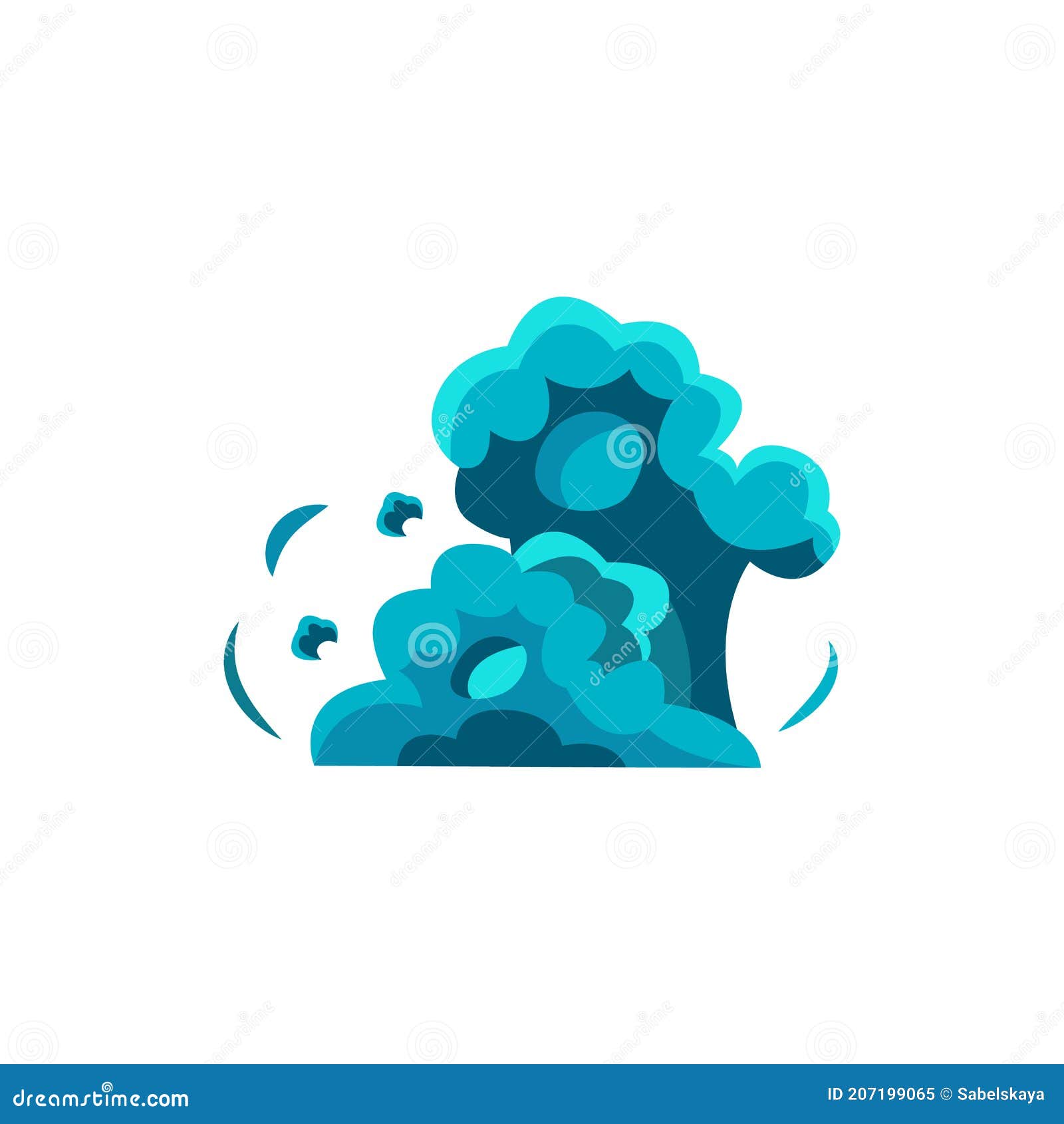 Clouds of Blue Smoke of Bomb Explosion Flat Cartoon Vector Illustration ...