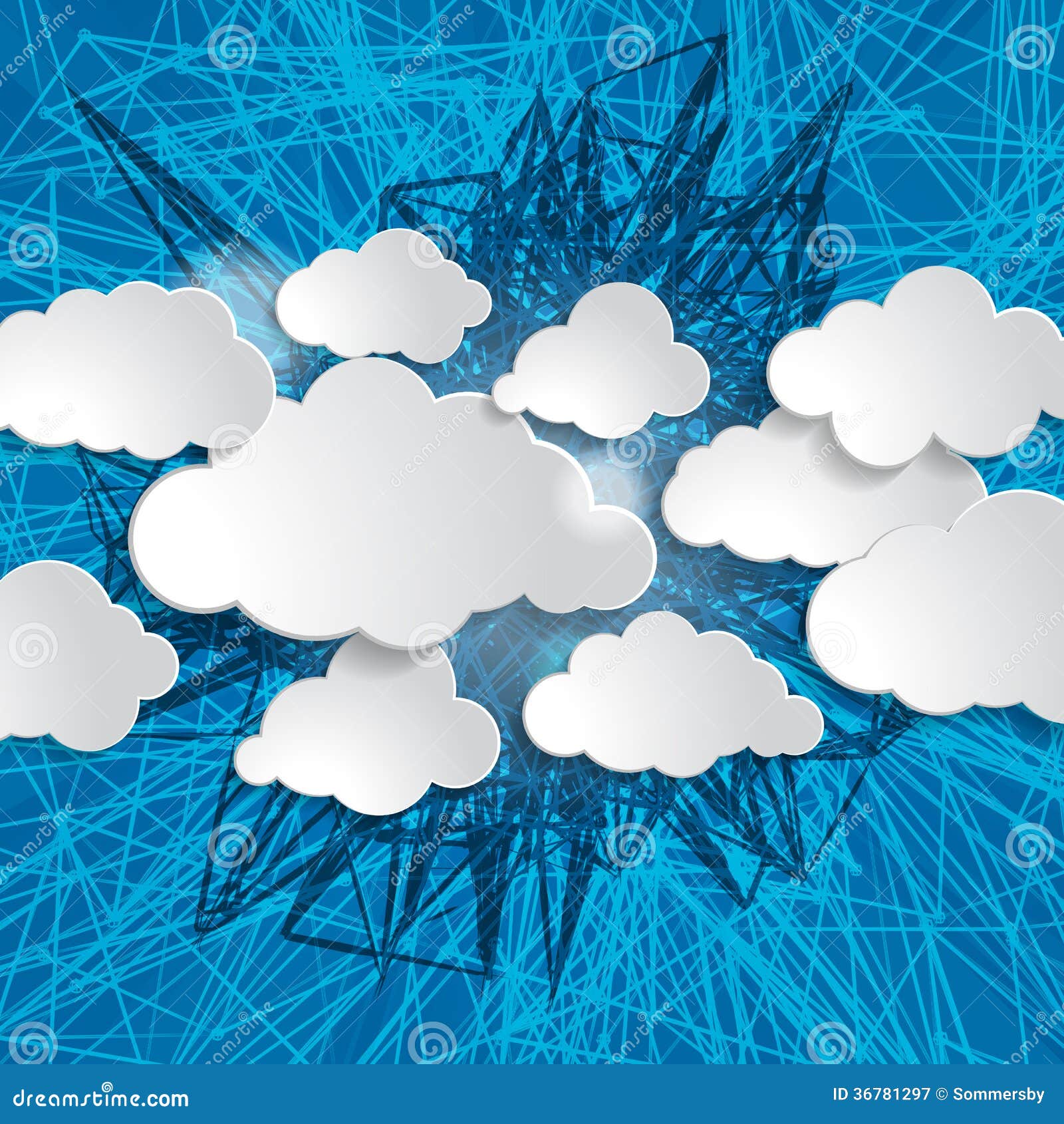 Clouds on a Blue Striped Background Stock Vector - Illustration of ...