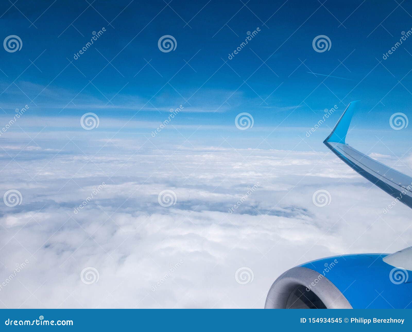 Clouds,clear Bright Blue Sky, Engine and Wing of Plane. Aerial View ...