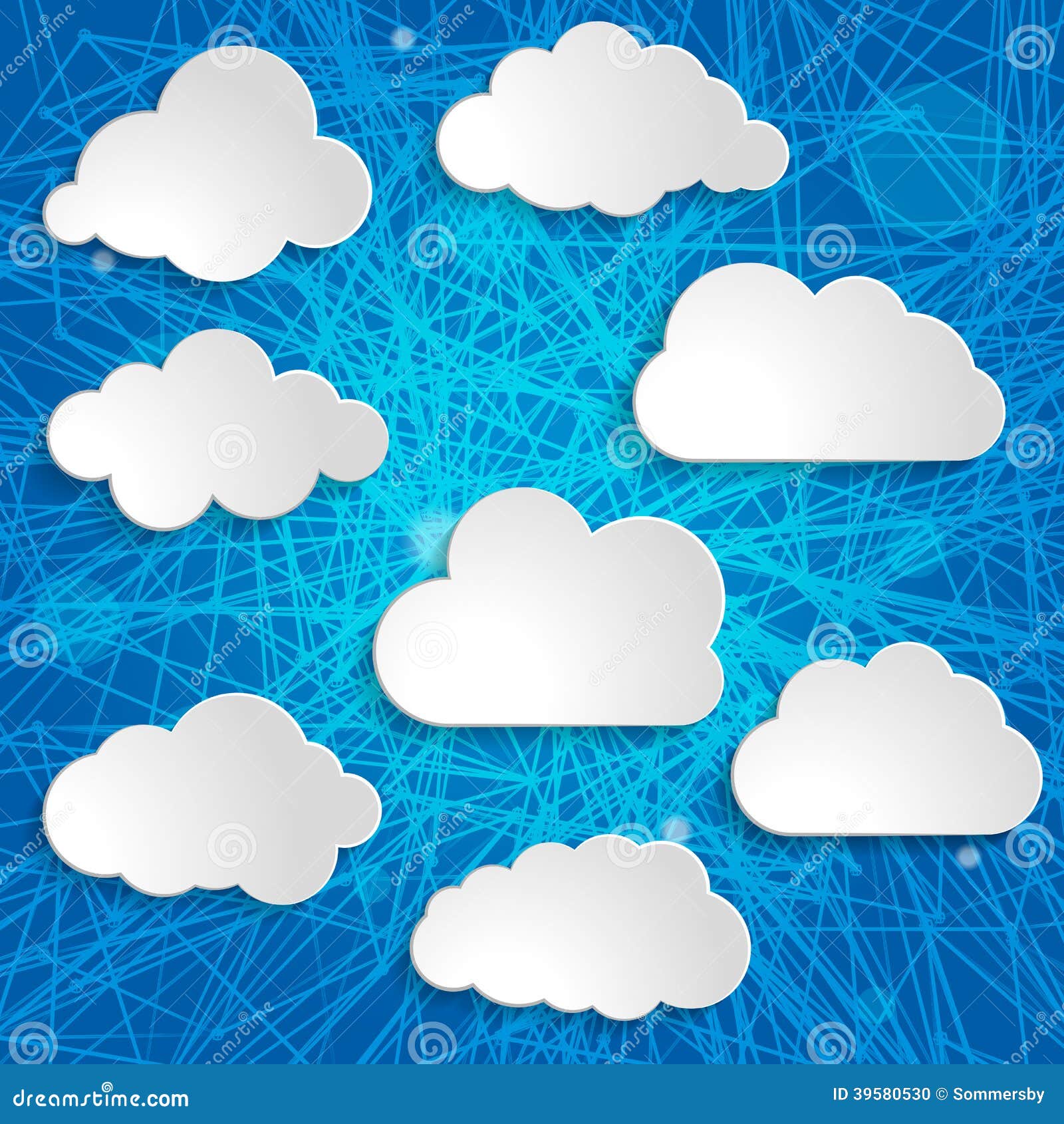 Clouds Collection on a Blue Striped Background Stock Vector ...