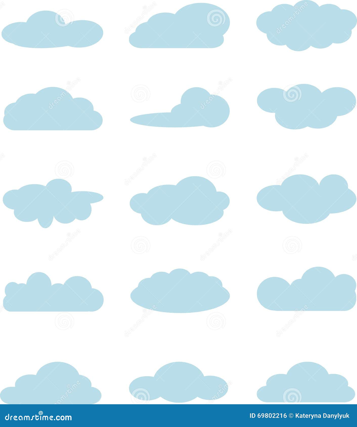 Clouds Collection, Light Blue Clouds on White. Cloud Computing Pack ...