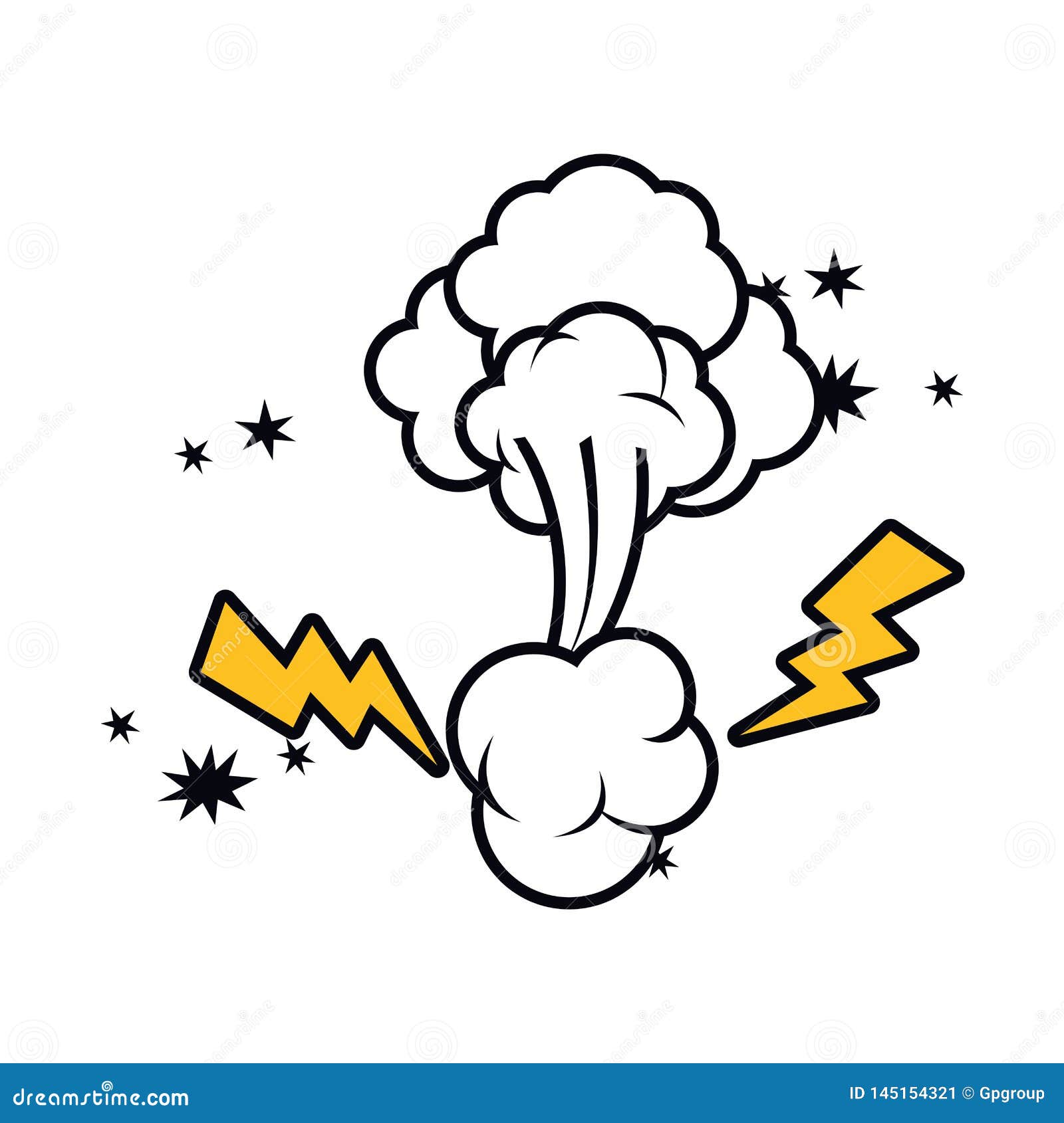 Comic Thunder Effect On White Background. Cartoon Lightning And Flash ...