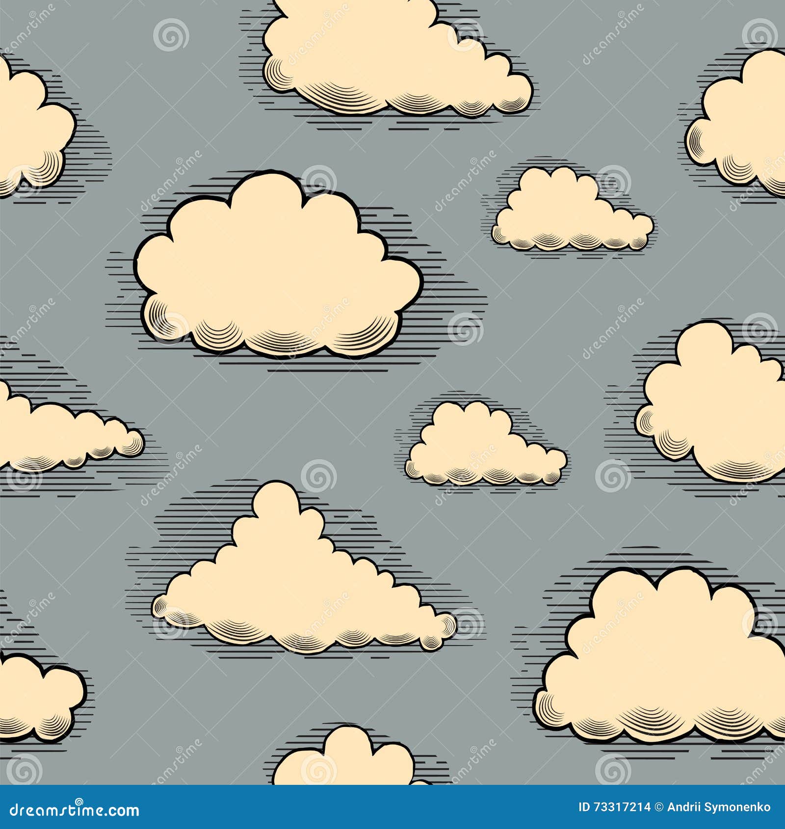Clouds Engraving Seamless Pattern Hand-drawn Illustration Stock Vector ...