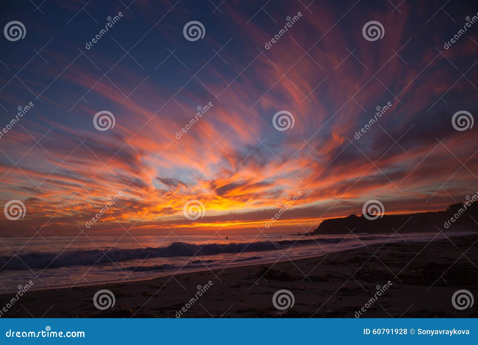 Clouds in Flames Sunset in San Simon Beach, CA Stock Photo - Image of ...