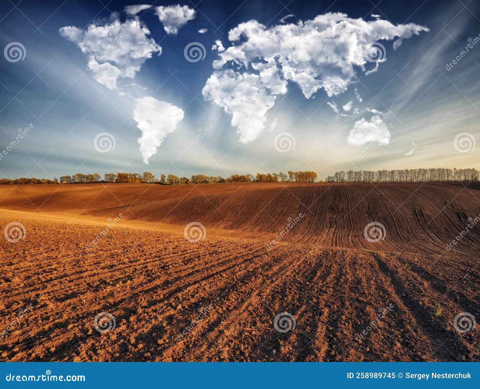 Clouds in the Form of a Map of the World Over the Field. Conceptual ...