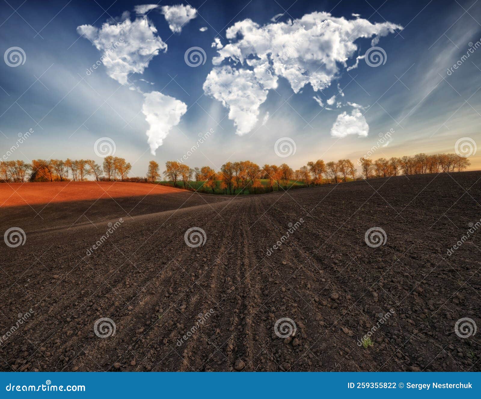 Clouds in the Form of a Map of the World Over the Field. Travel and ...