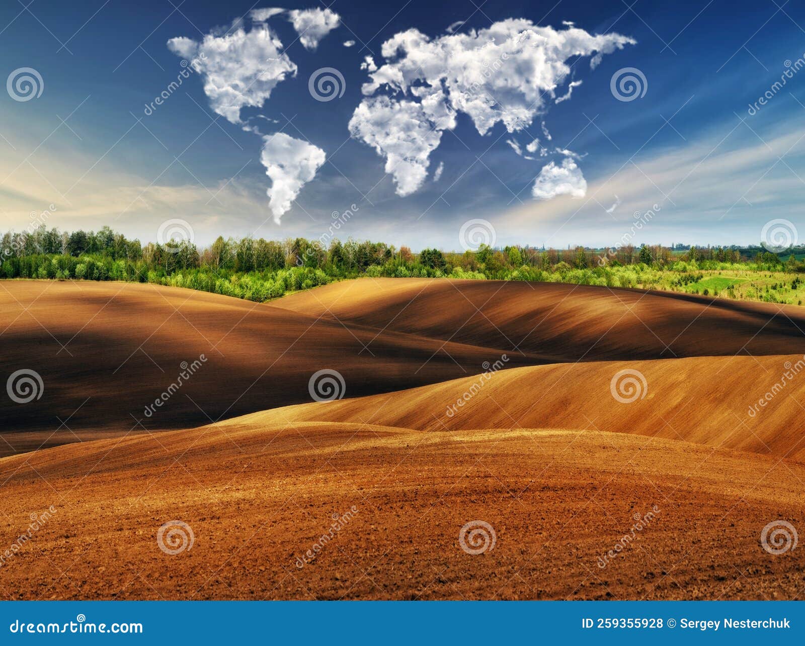 Clouds in the Form of a Map of the World Over the Field. Travel and ...