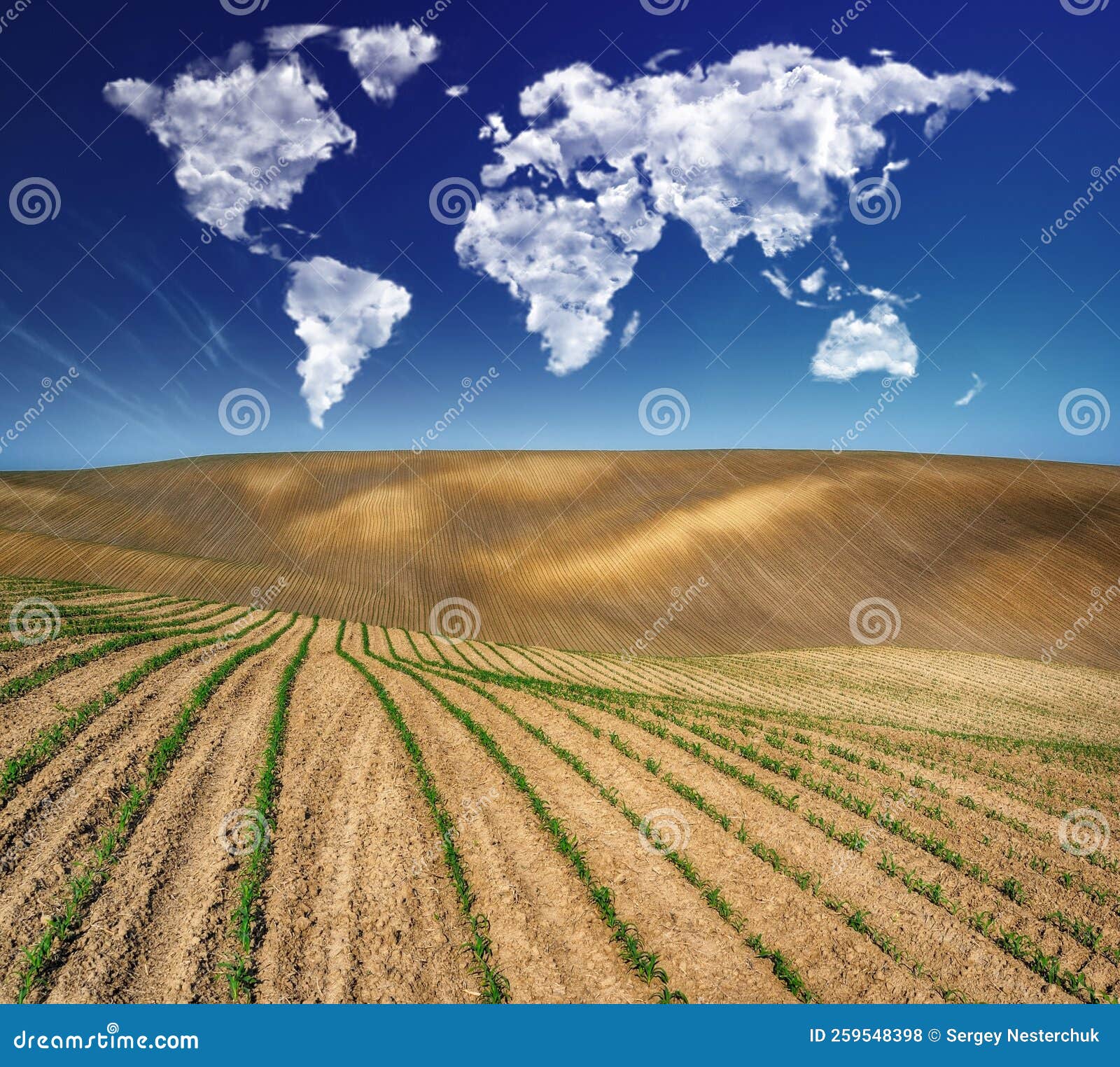 Clouds in the Form of a Map of the World Over the Field. Travel and ...