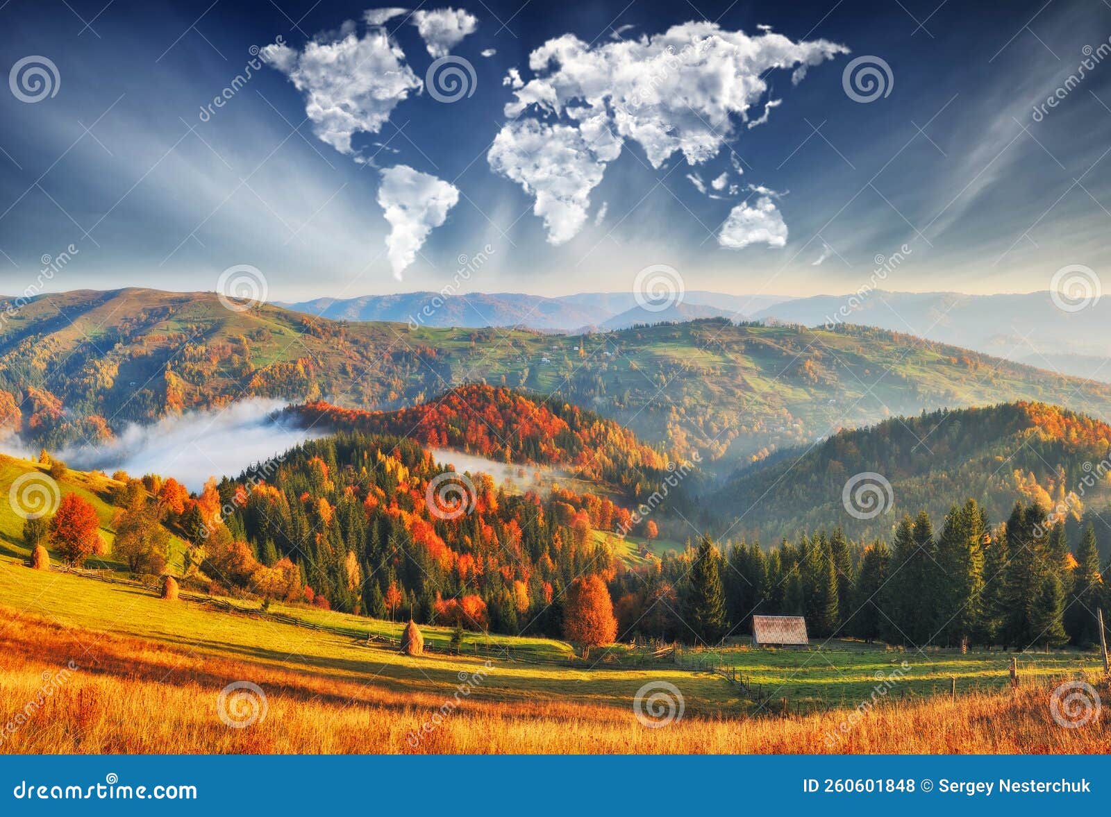 Clouds in the Form of a Map of the World Over the Mountains. Autumn ...