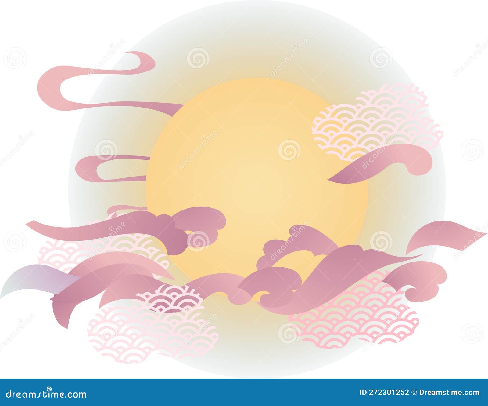 Clouds and Full Moon in Asian Style Design Background Stock Vector ...