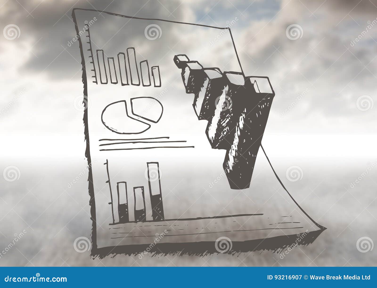 Clouds with Graph and Paper Doodles Stock Image - Image of scene ...