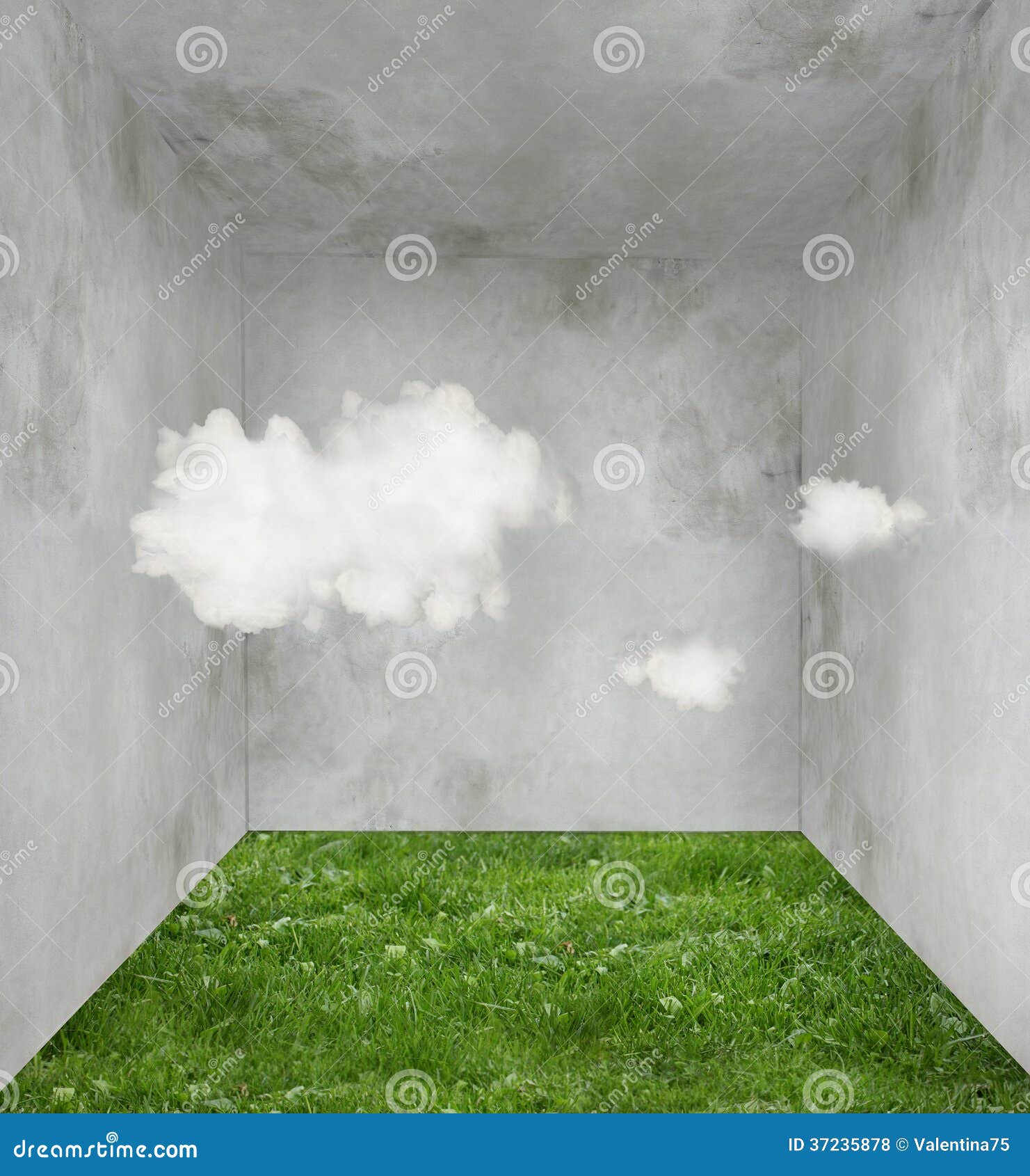 Clouds and grass in a room stock illustration. Illustration of ...