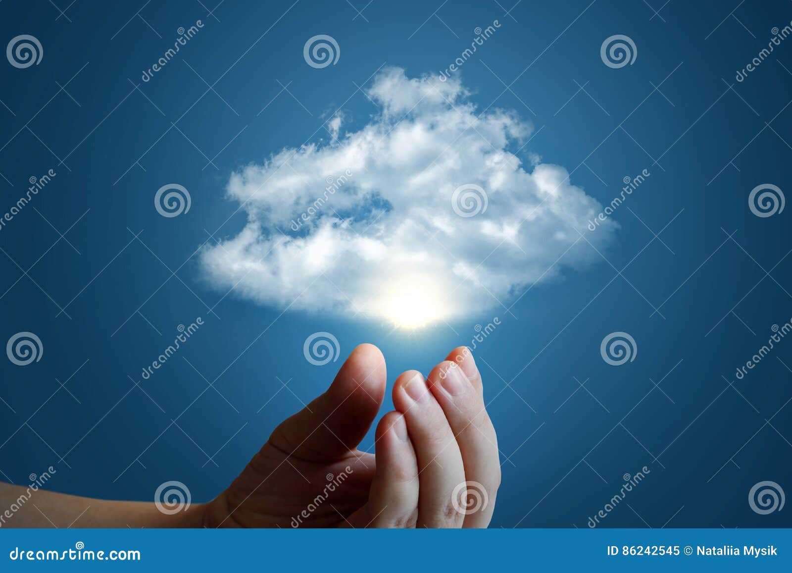 Clouds on hand closeup . stock image. Image of computing - 86242545