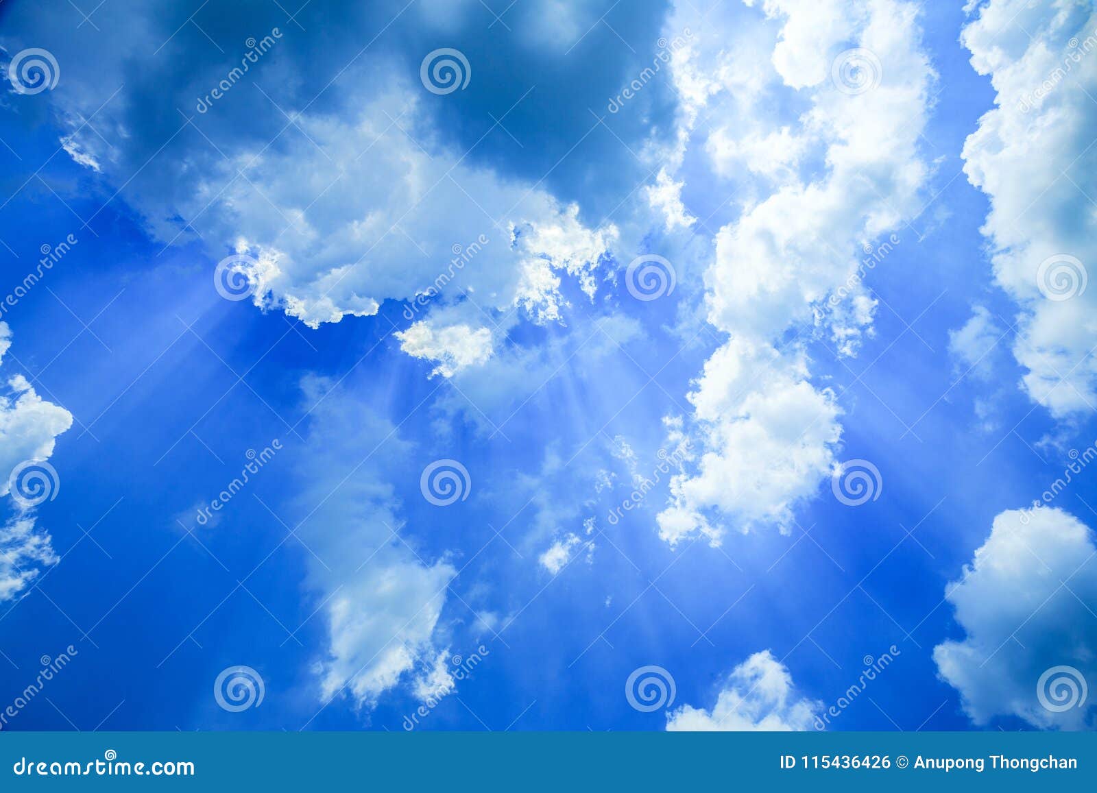 Sunbeam Shine through the Cloud on the Blue Sky Stock Photo - Image of ...