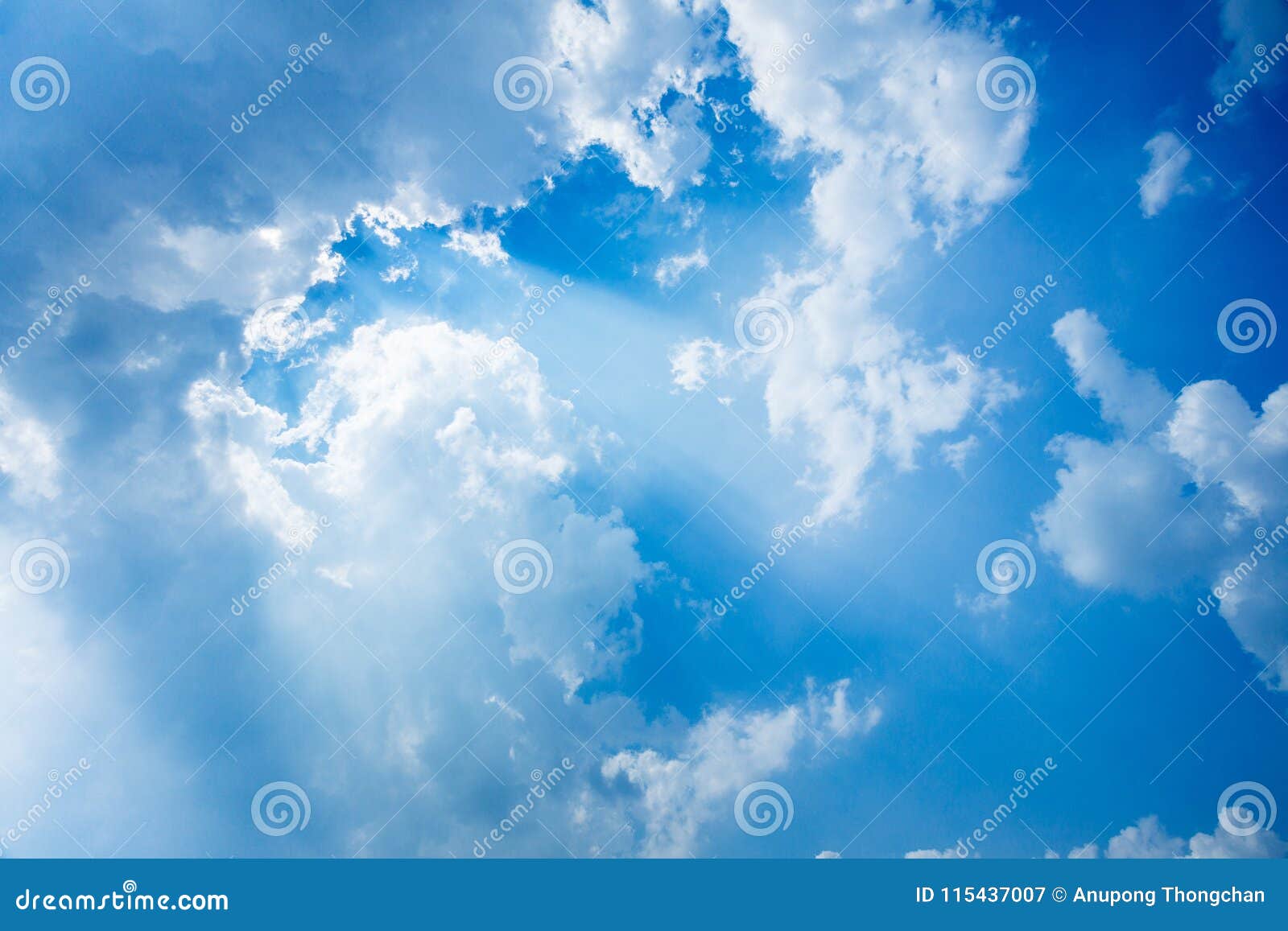 Sunbeam Shine through the Cloud on the Blue Sky Stock Image - Image of ...