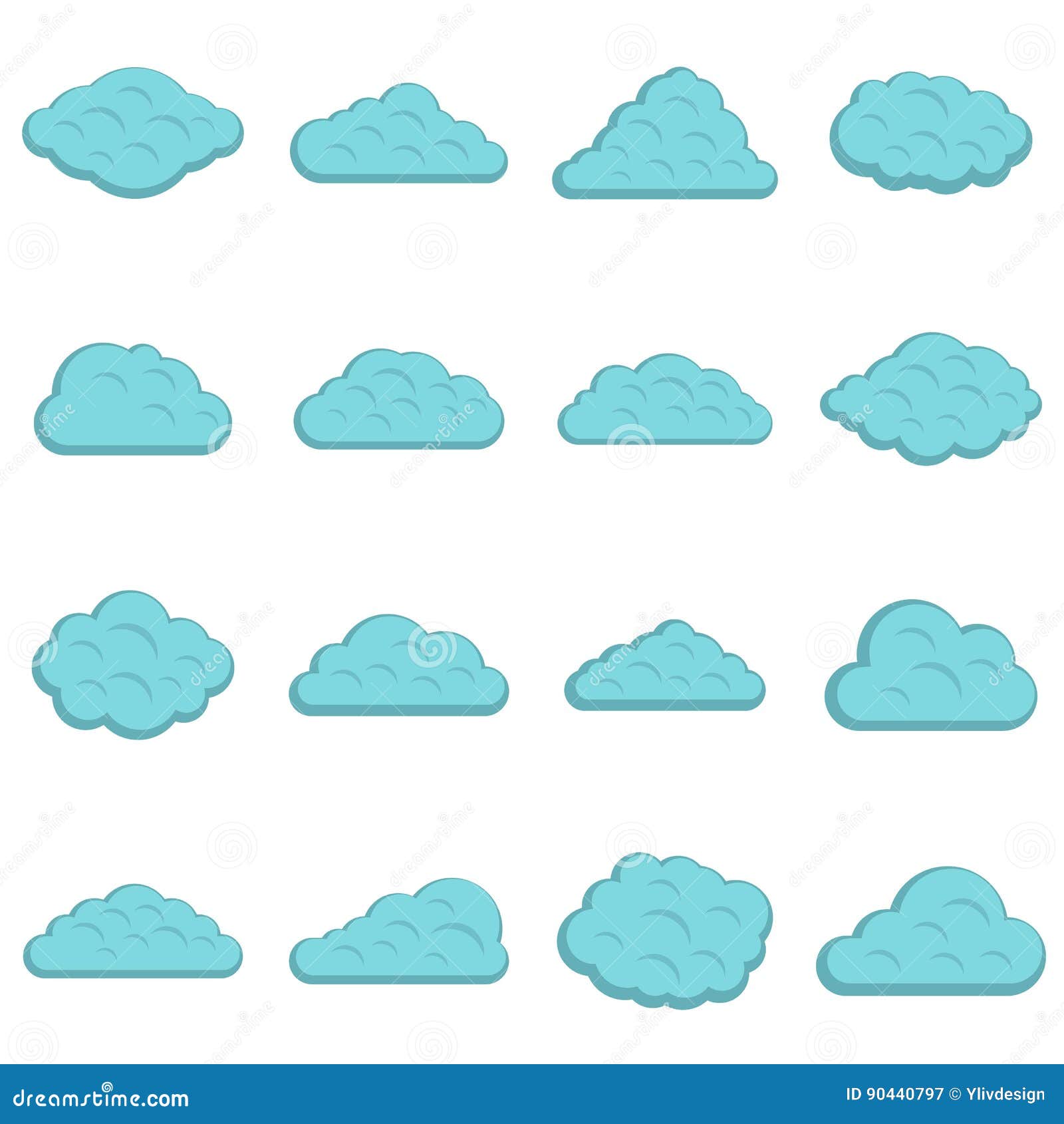 Clouds Icons Set in Flat Style Stock Vector - Illustration of hosted ...