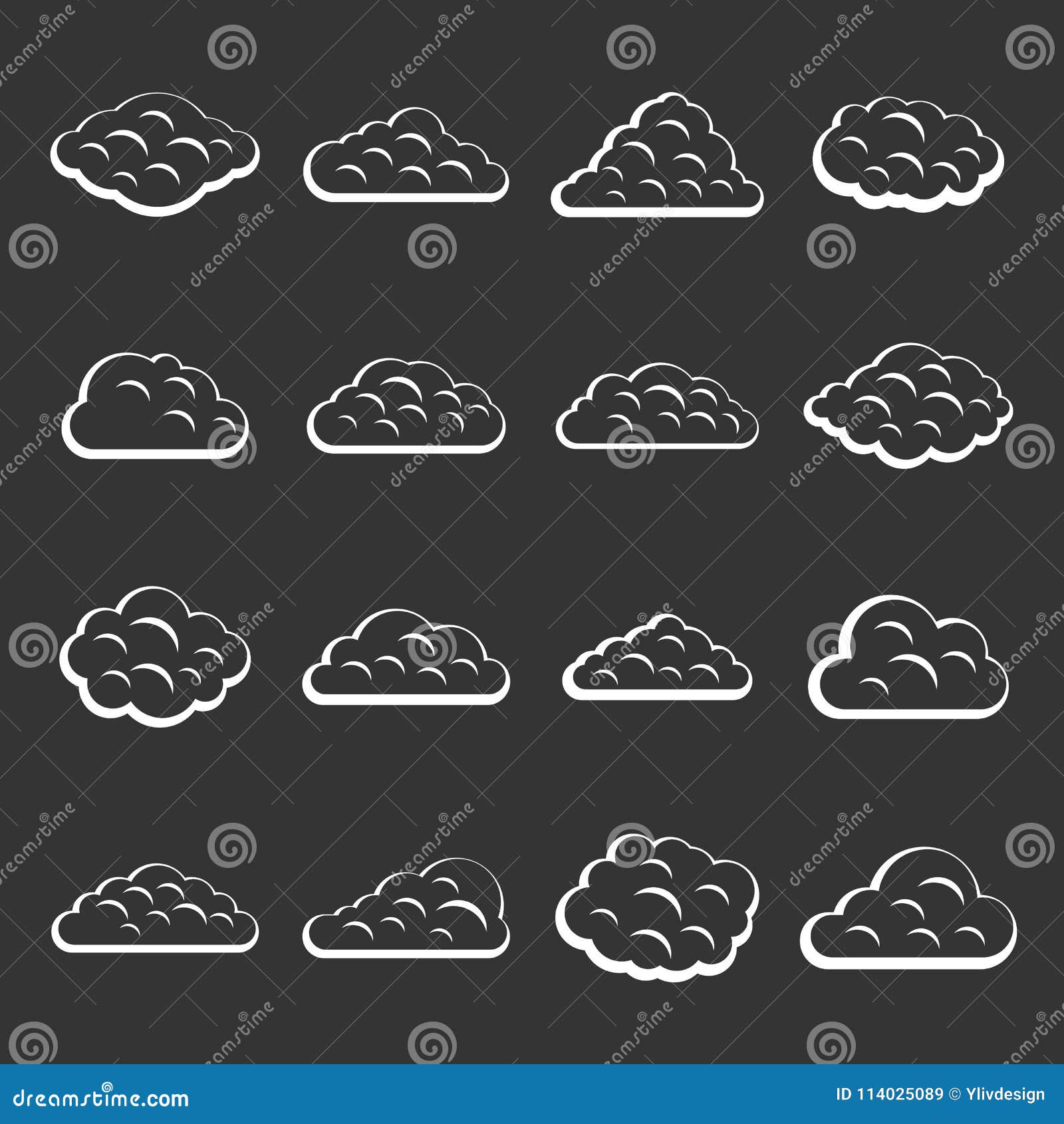 Clouds Icons Set Grey Vector Stock Vector - Illustration of cloudscape ...