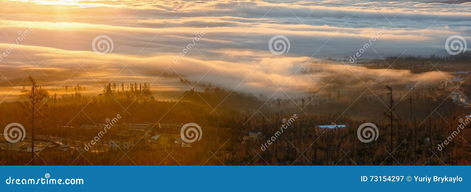 Clouds Illuminated by Morning Sun Over Valley. Stock Image - Image of ...