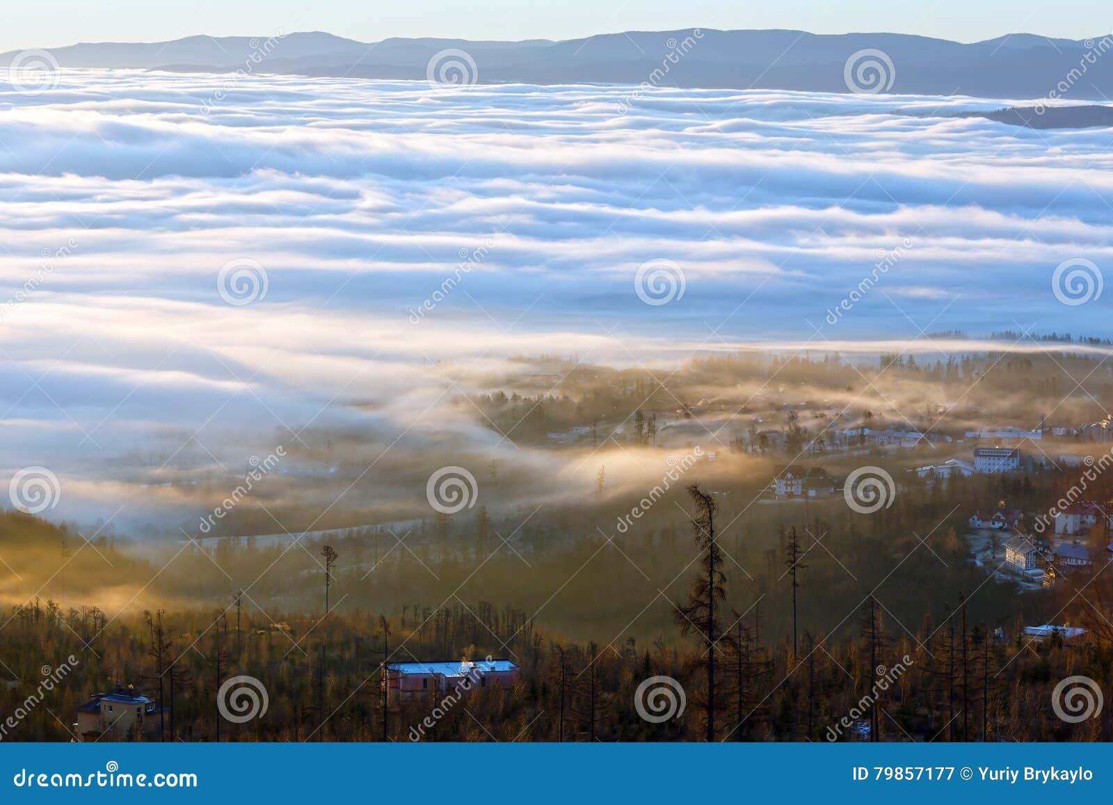Clouds Illuminated by Morning Sun Over Valley. Stock Image - Image of ...