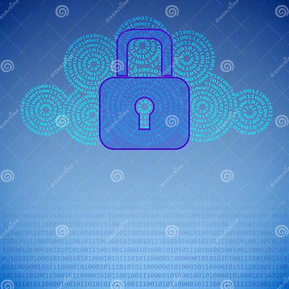 Clouds Information Security Design with Lock and Binary Code Stock Vector - Illustration of ...