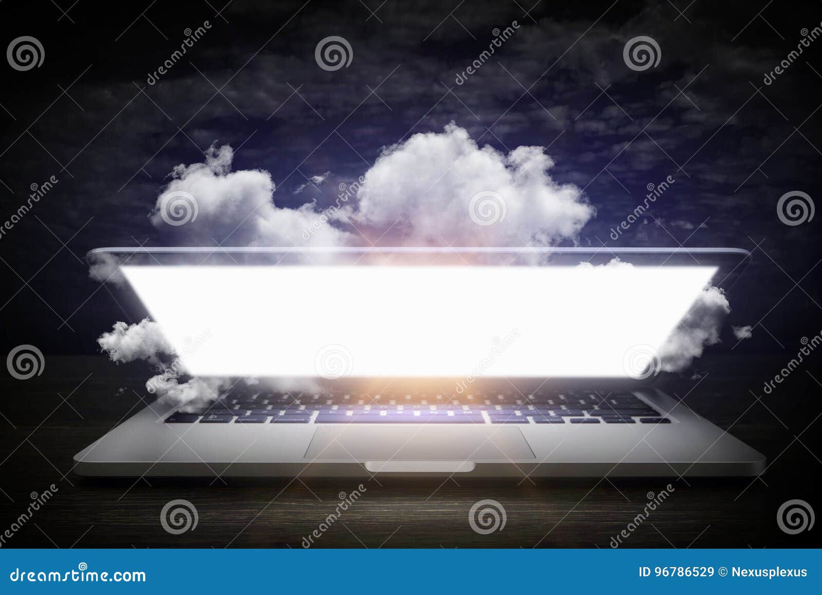 Clouds on Laptop Screen. Mixed Media Stock Image - Image of view ...