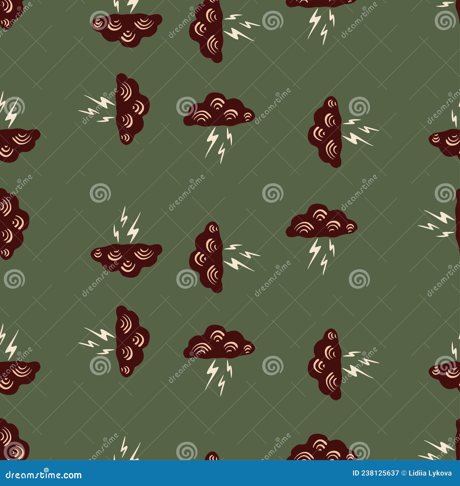 Clouds with Lightning of Seamless Pattern. Cute Hand Drawn Background ...