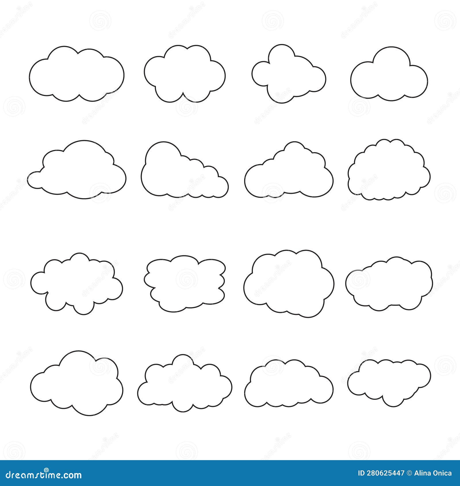 Clouds Lined Set. Good Weather Abstract Stylized Symbols in Flat Style ...