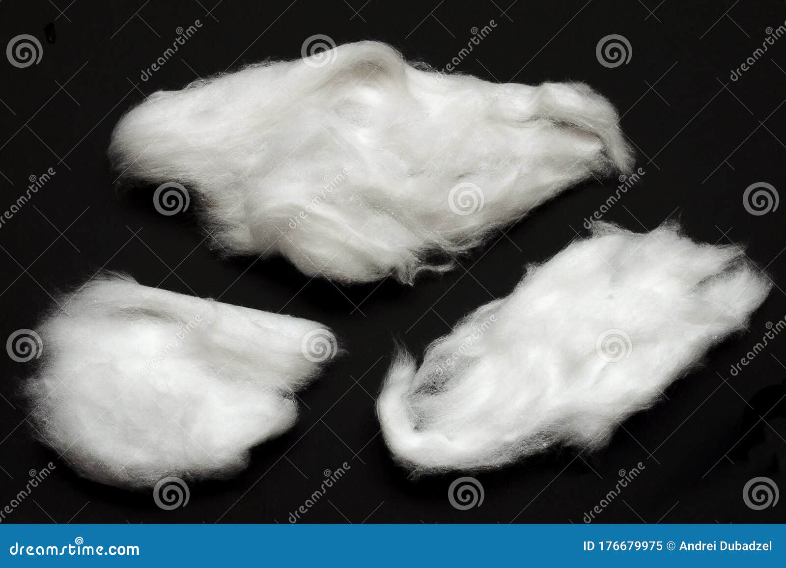 Clouds Made of Cotton Wool Isolated on Black Background. Three Clumps ...