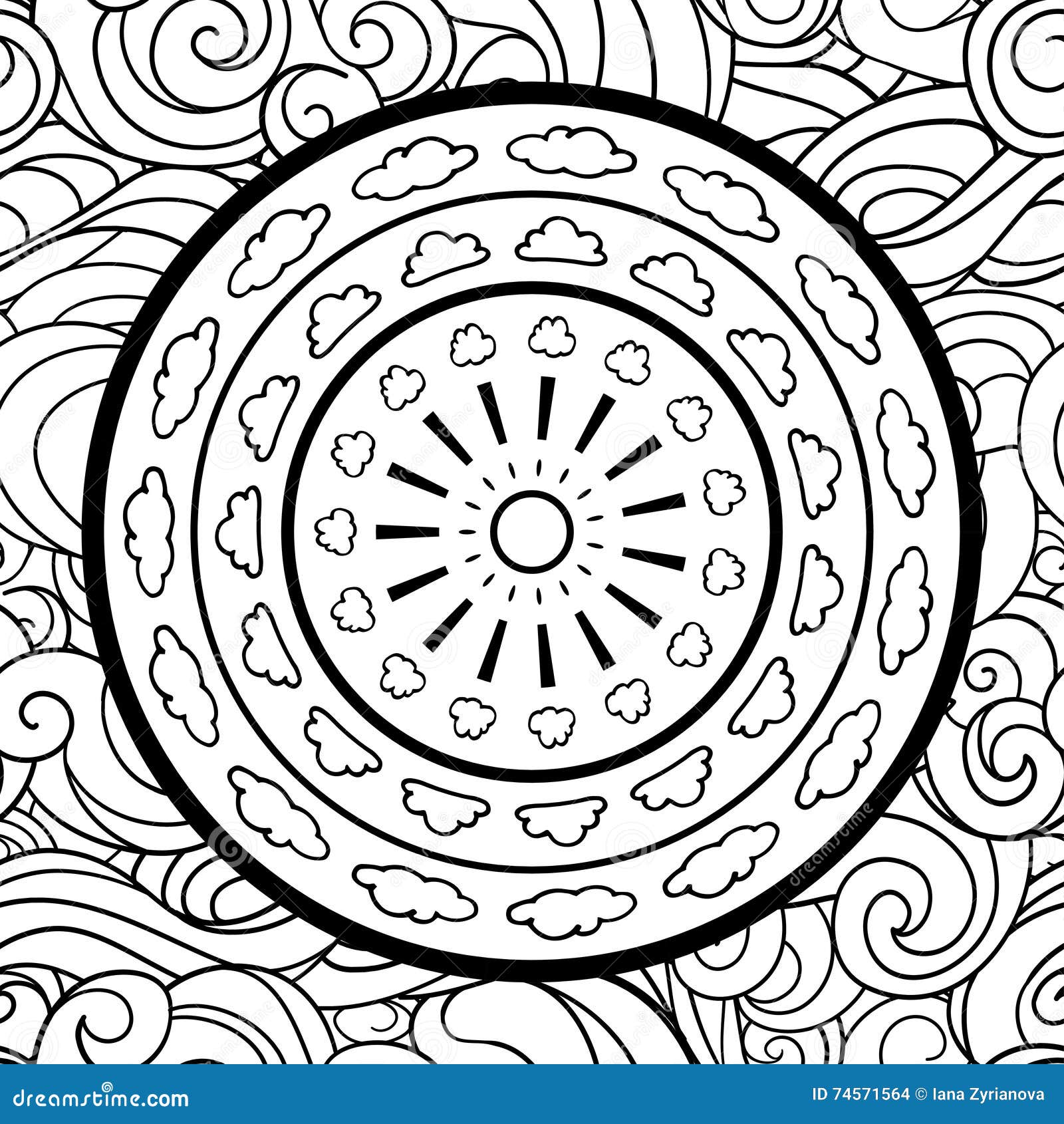 Clouds and Mandala Vector Seamless Pattern Stock Illustration ...