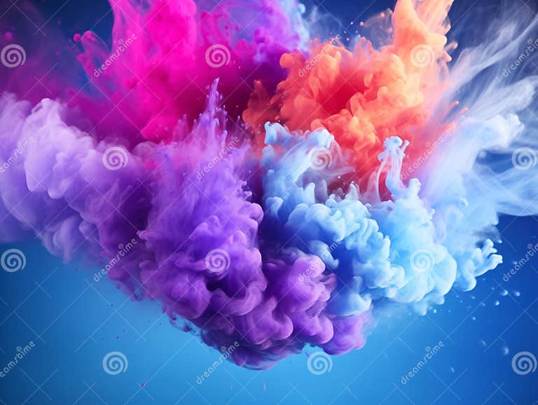Clouds of Multi-colored Dust on a Blue Background. Artificial ...